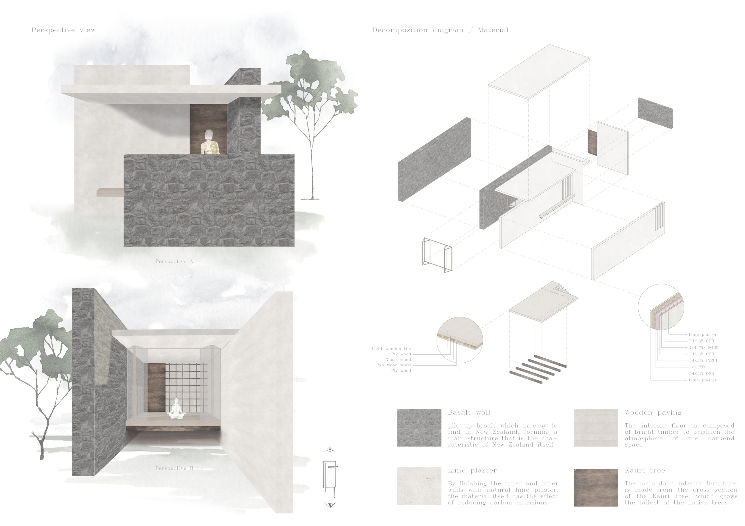 Architecture project // Basalt Walls and Kauri Elements Shaping a ...
