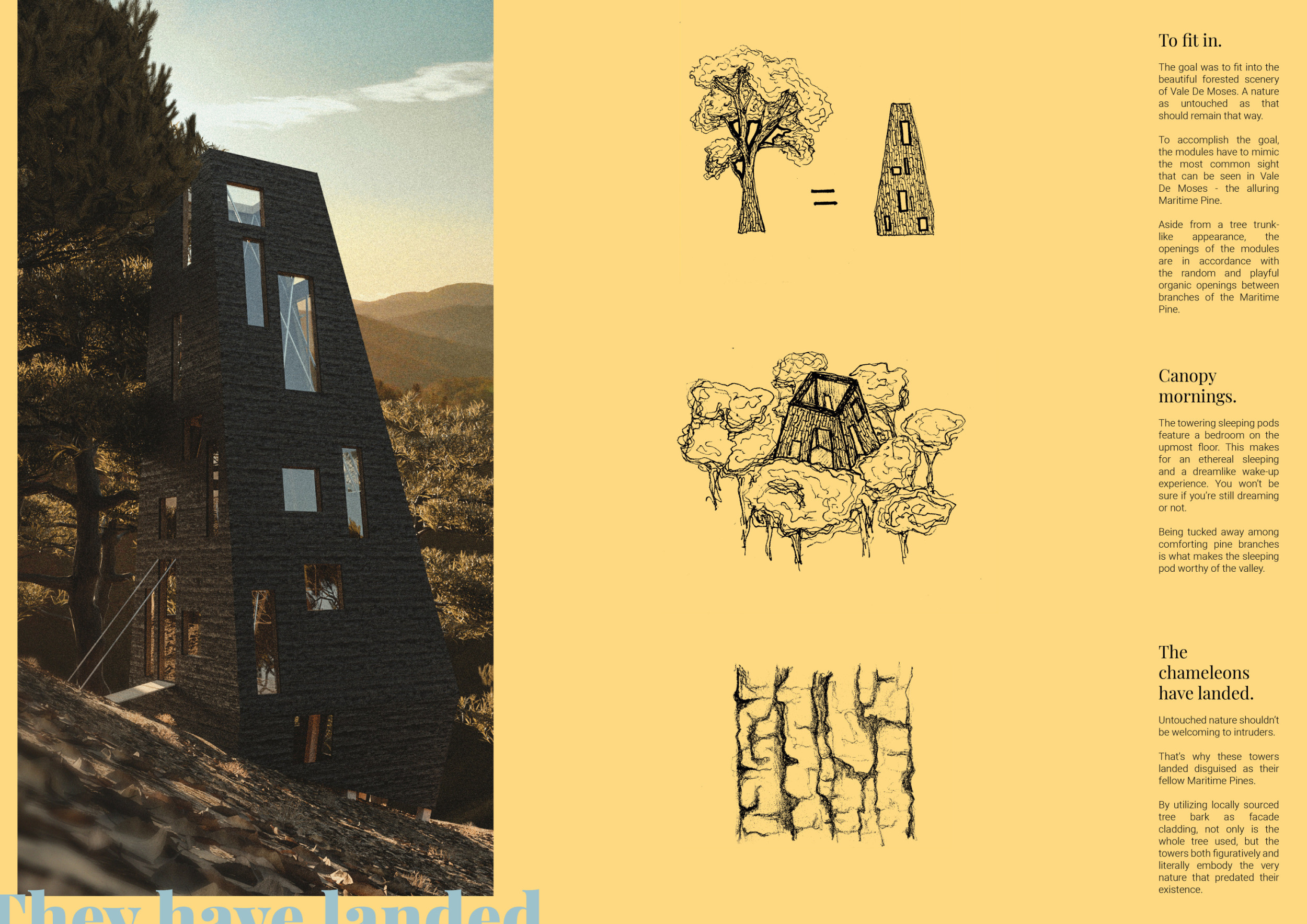 Architecture project // Tree Bark Clad Pods Elevated Among Maritime ...