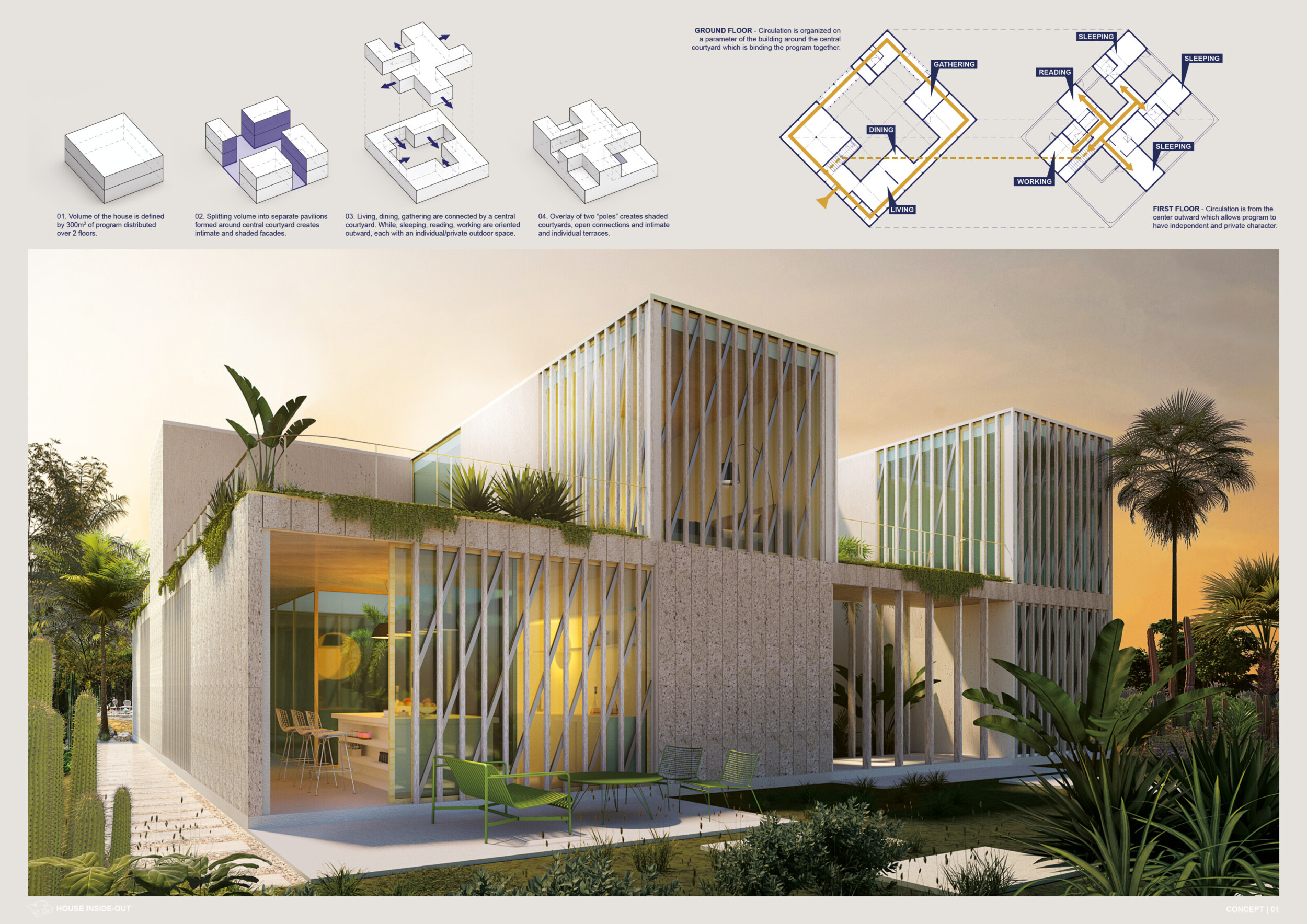 Architecture project // Charred Wooden Louvers and Courtyard ...
