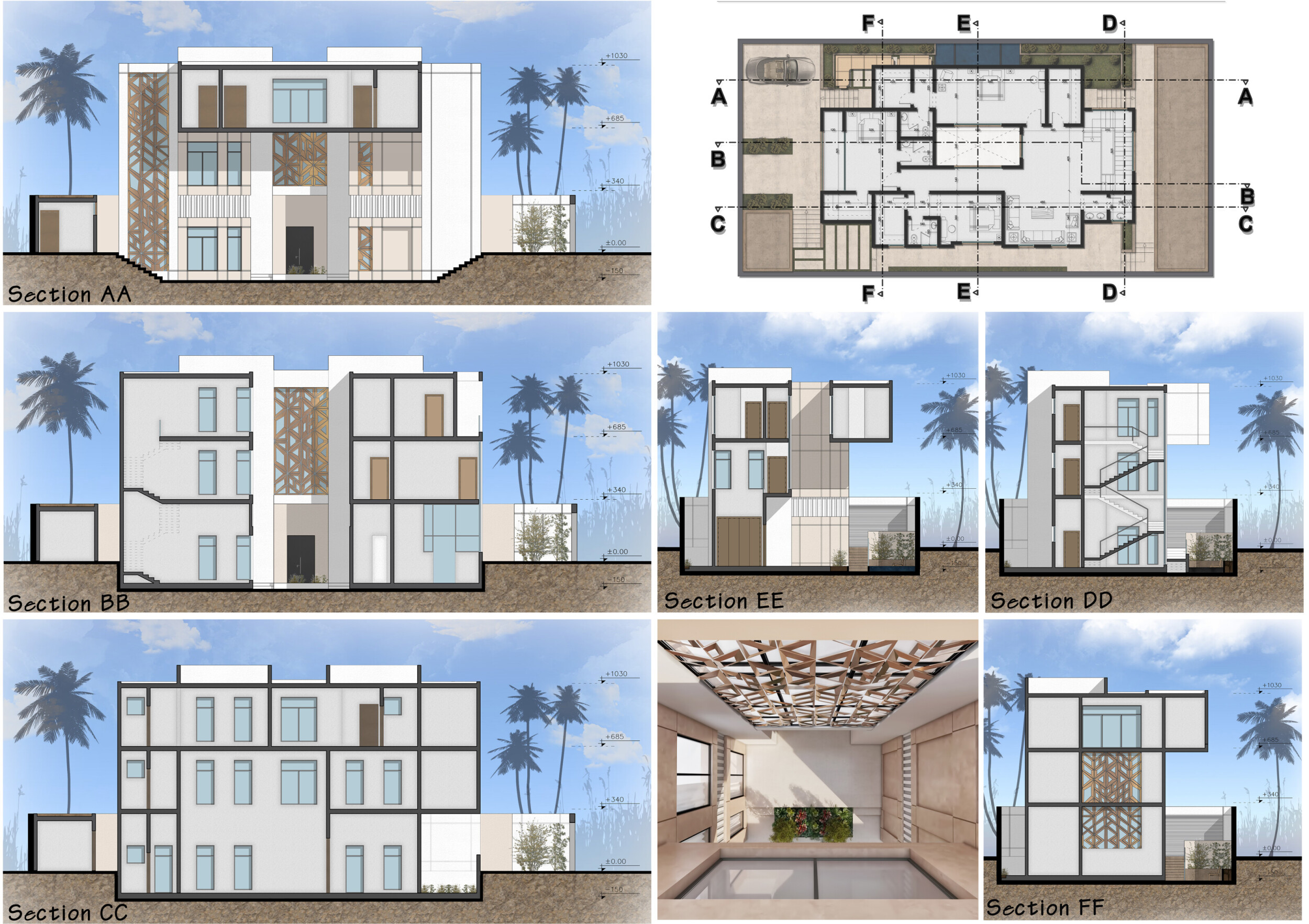 Architecture project // Geometric Lattice Facade of Red Clay Bricks and ...