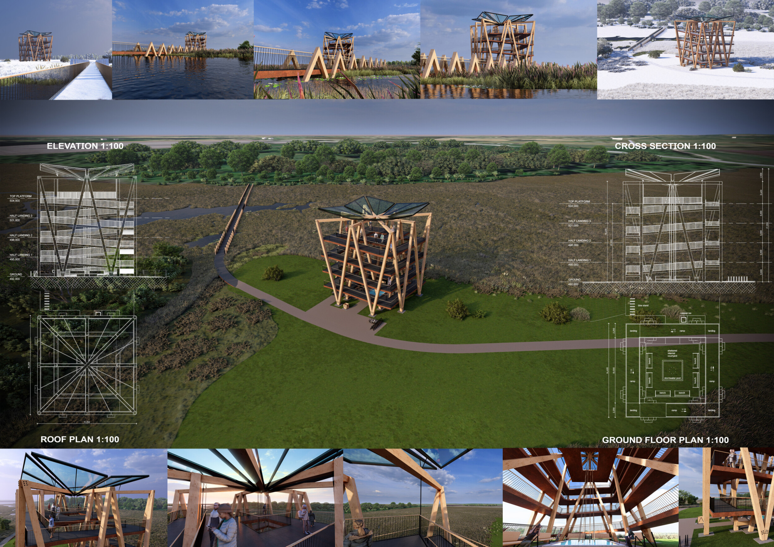 Architecture project // Cross-Laminated Timber Observation Tower with ...