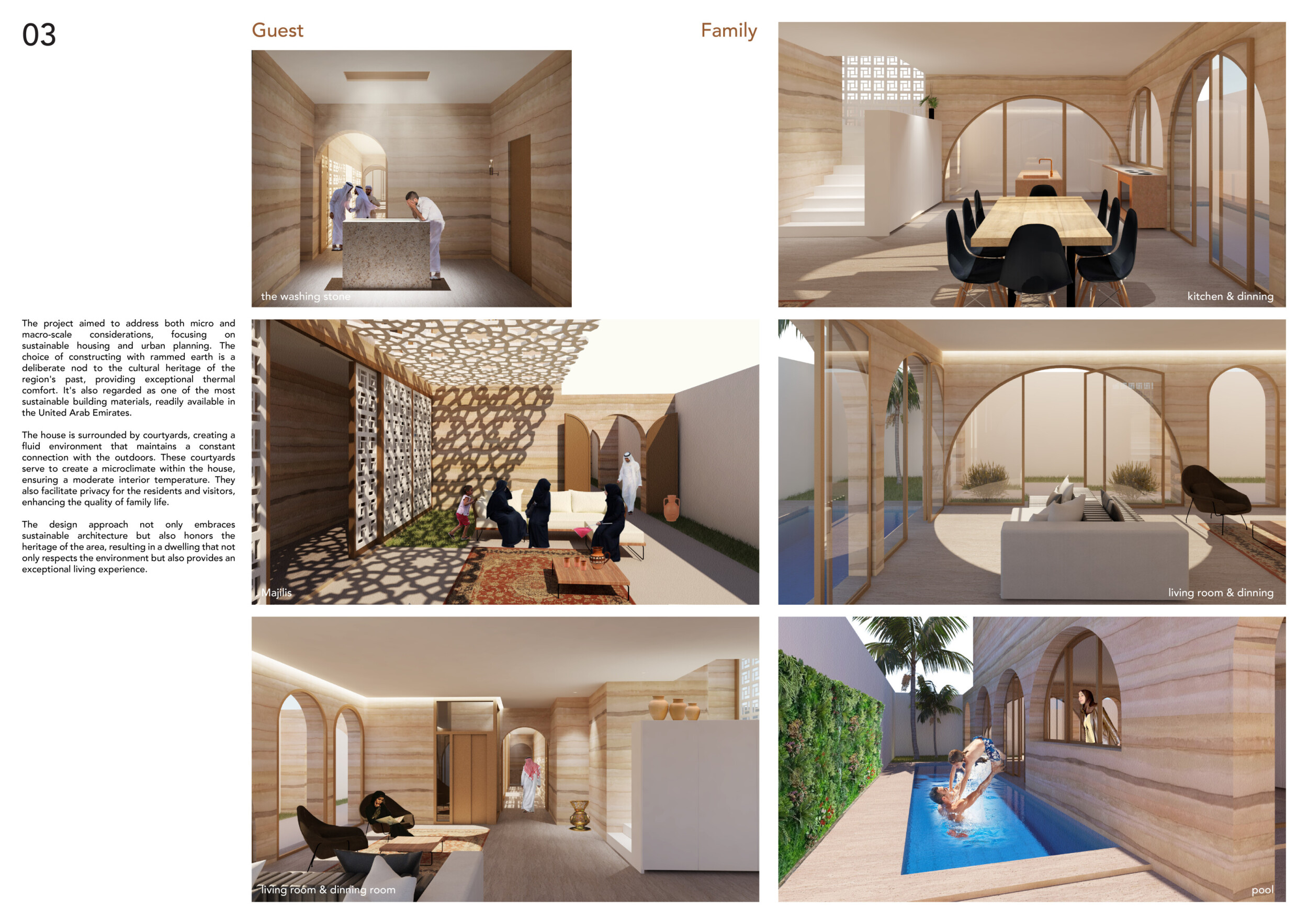 Architecture project // Rammed Earth Facades with Flexible Courtyard Layouts Supporting ...