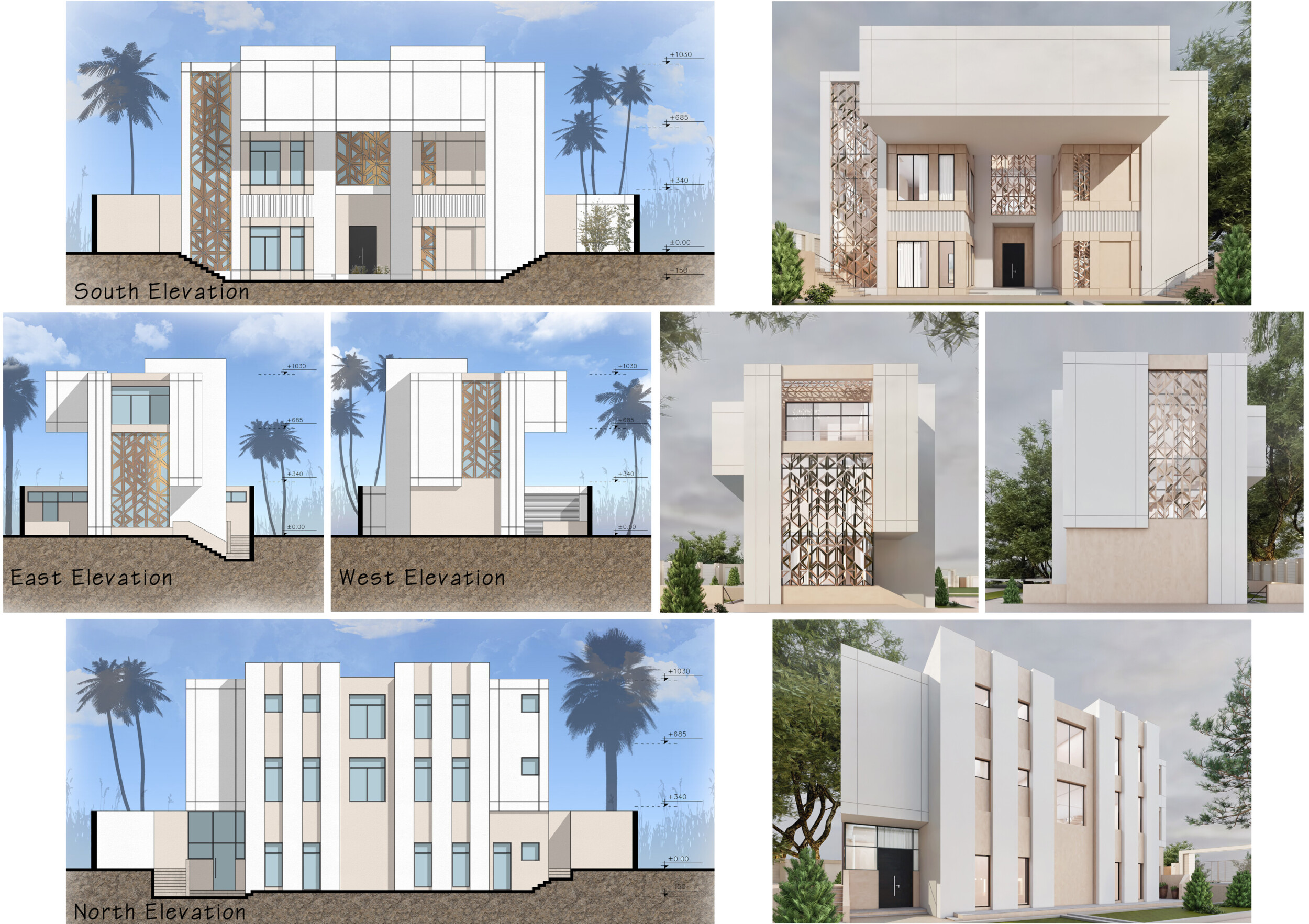 Architecture project // Geometric Lattice Facade of Red Clay Bricks and ...