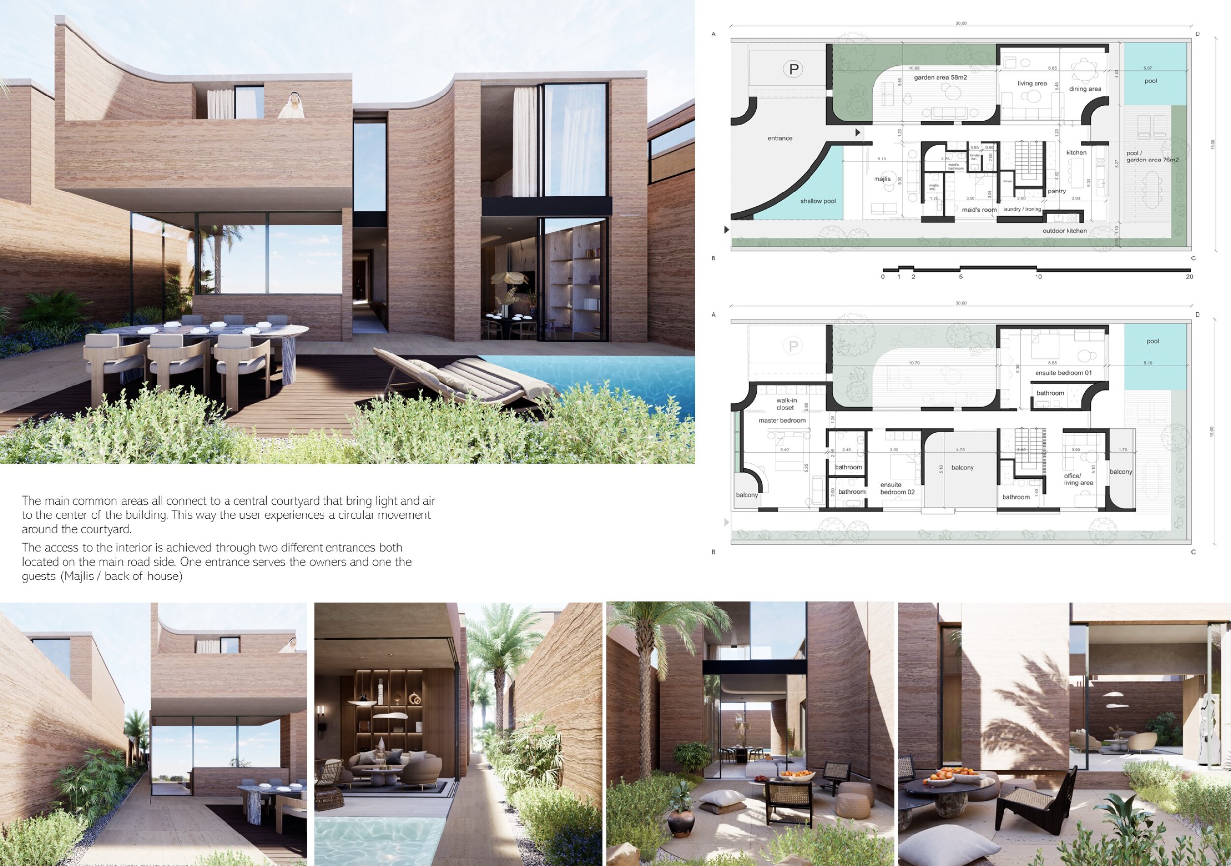 Architecture project // Rammed Earth Structure with Central Courtyard ...