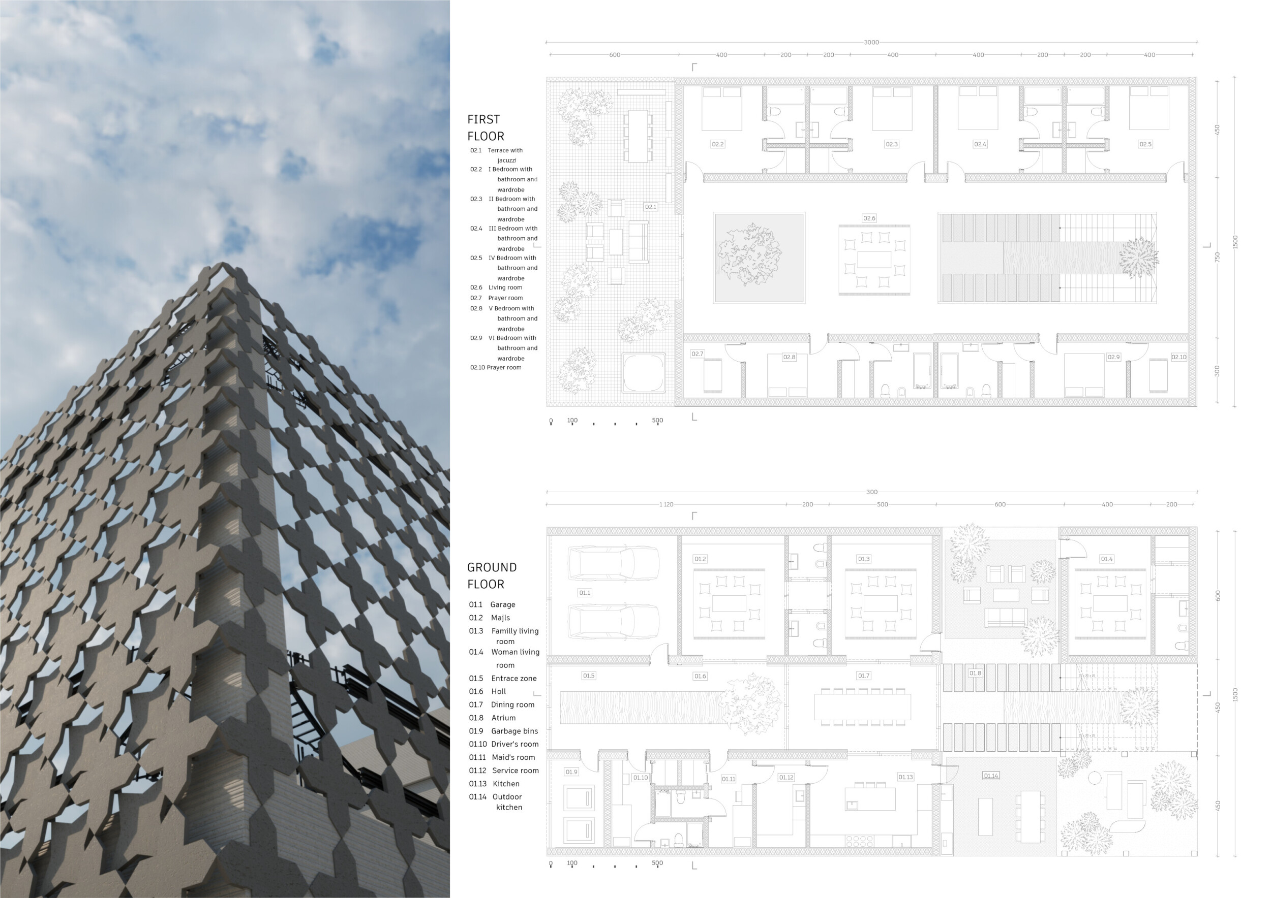 Architecture project // Geometric Facades with Elevated Windows Using ...