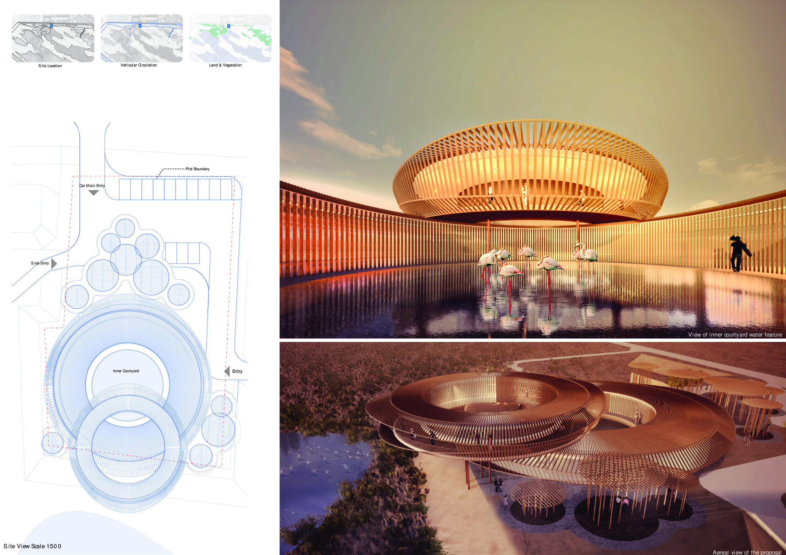 Architecture project // Circular Volumes and Water Courtyards Enhancing ...