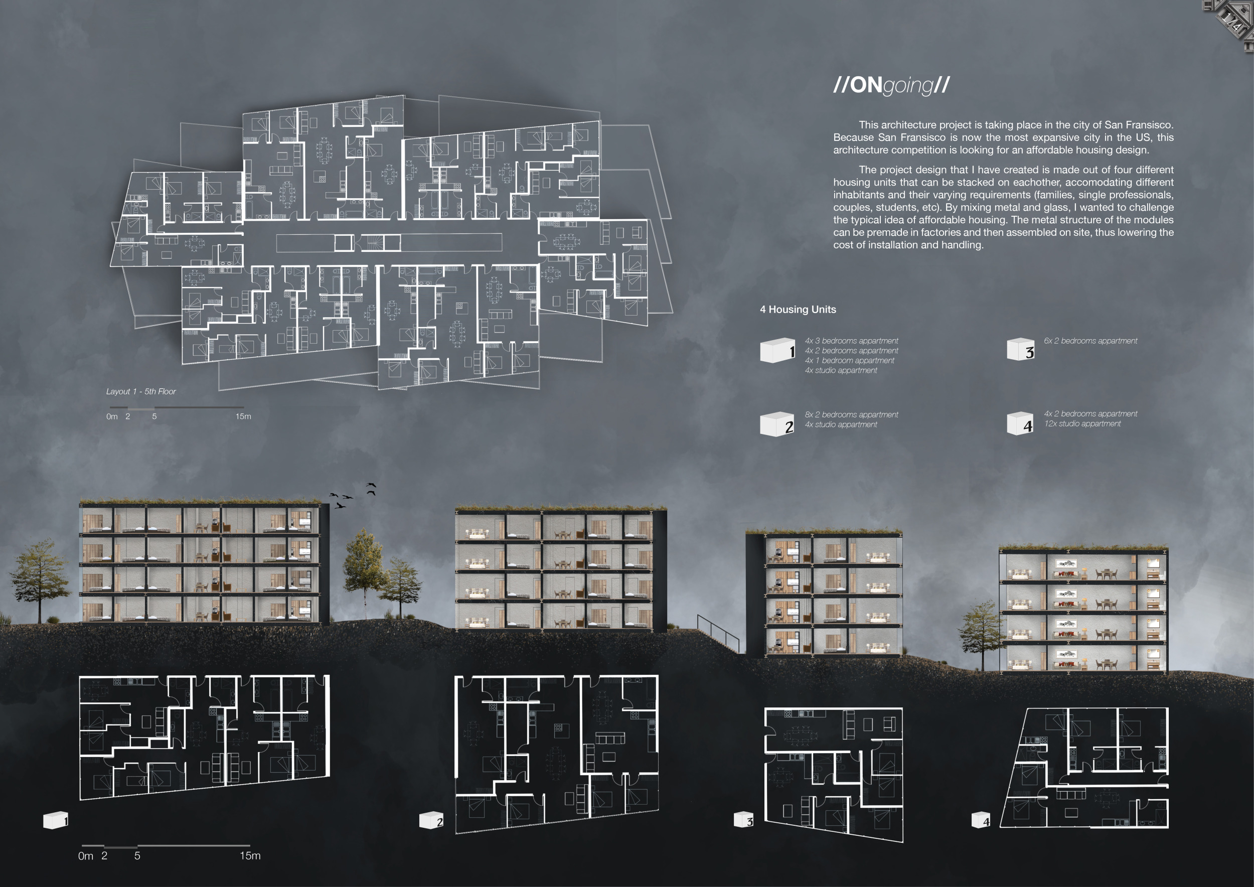 Architecture project // Stackable Housing Units with Metal and Glass ...
