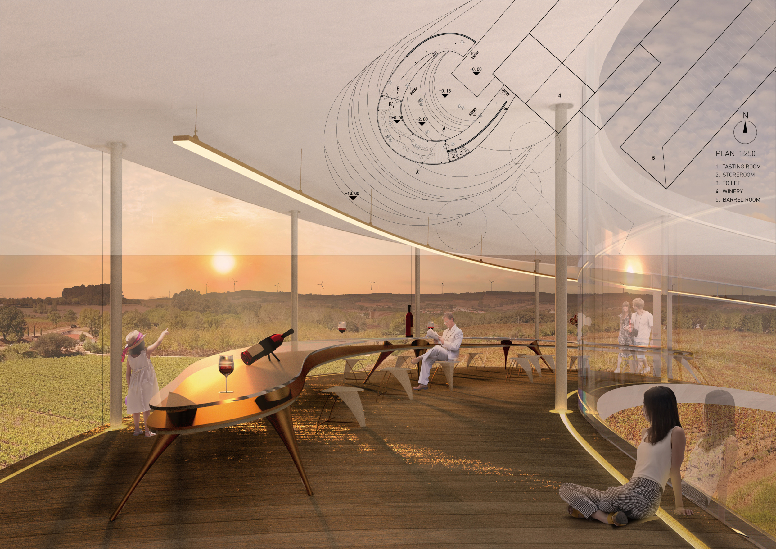 Architecture project // Curved Tasting Room with Inner Square ...
