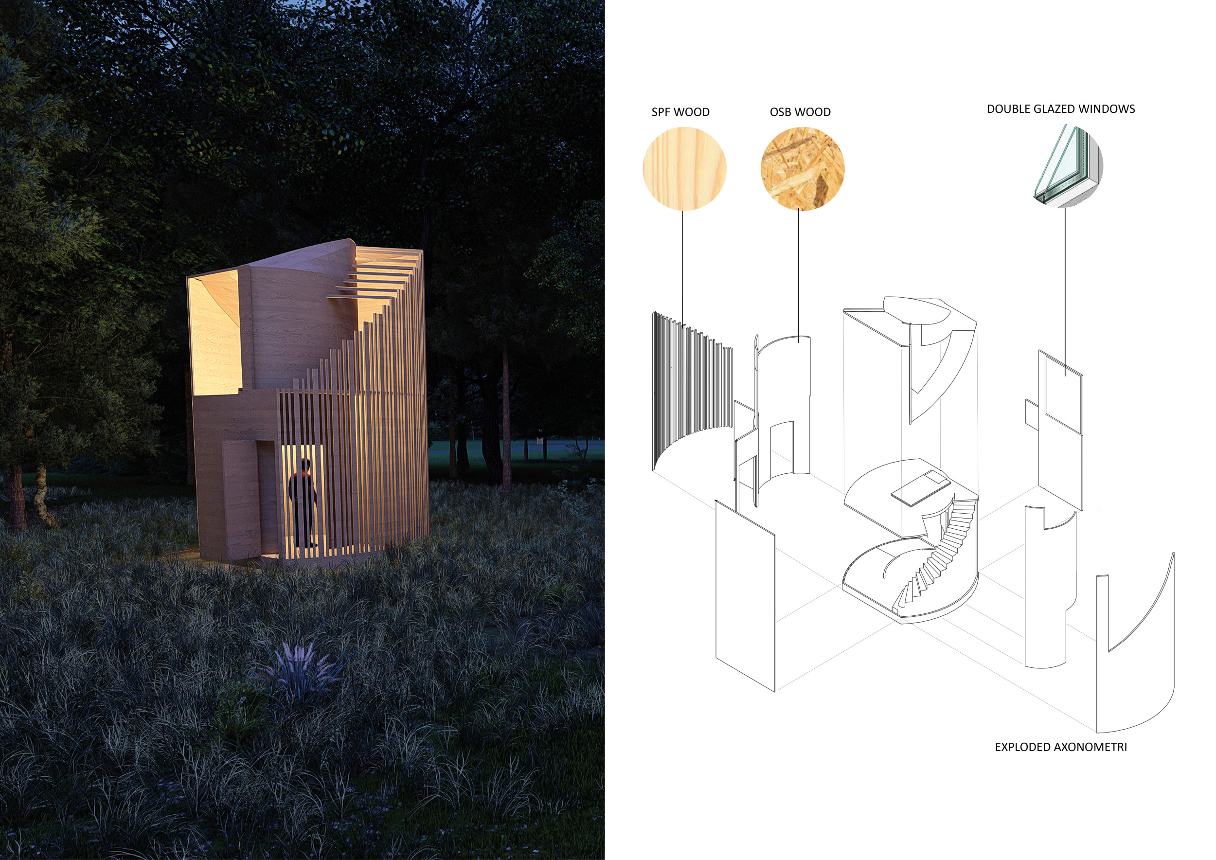 Architecture project // Guiding Wall Cabin with OSB Wood and Double ...