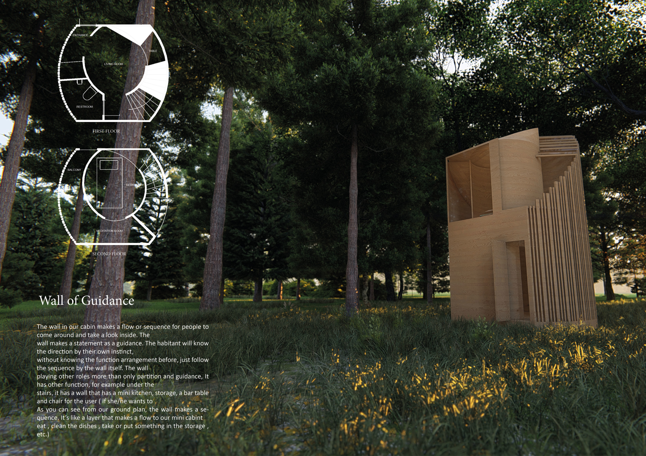 Architecture project // Guiding Wall Cabin with OSB Wood and Double ...