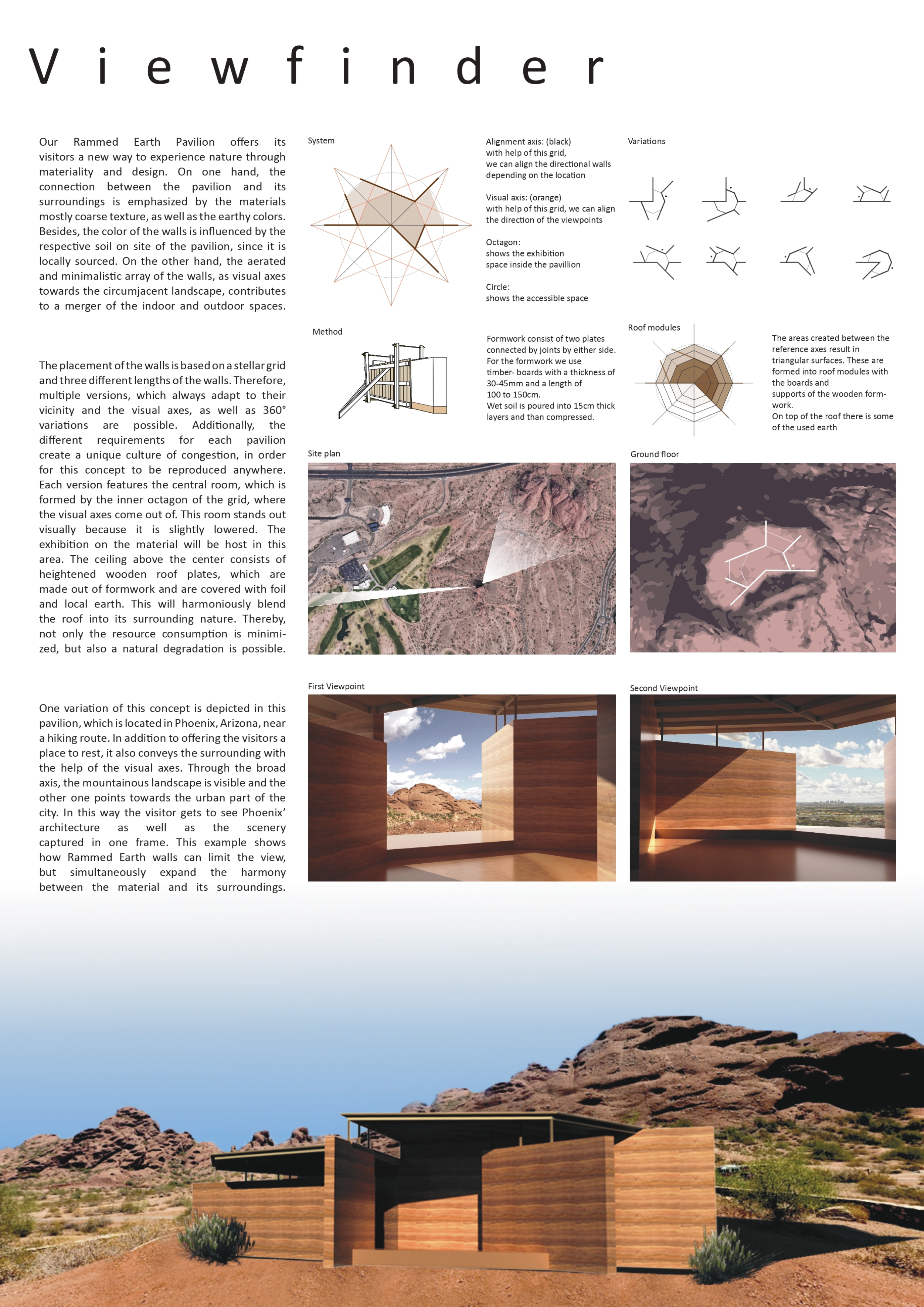 Architecture project // Rammed Earth Pavilion Creating Visual Axes in a ...