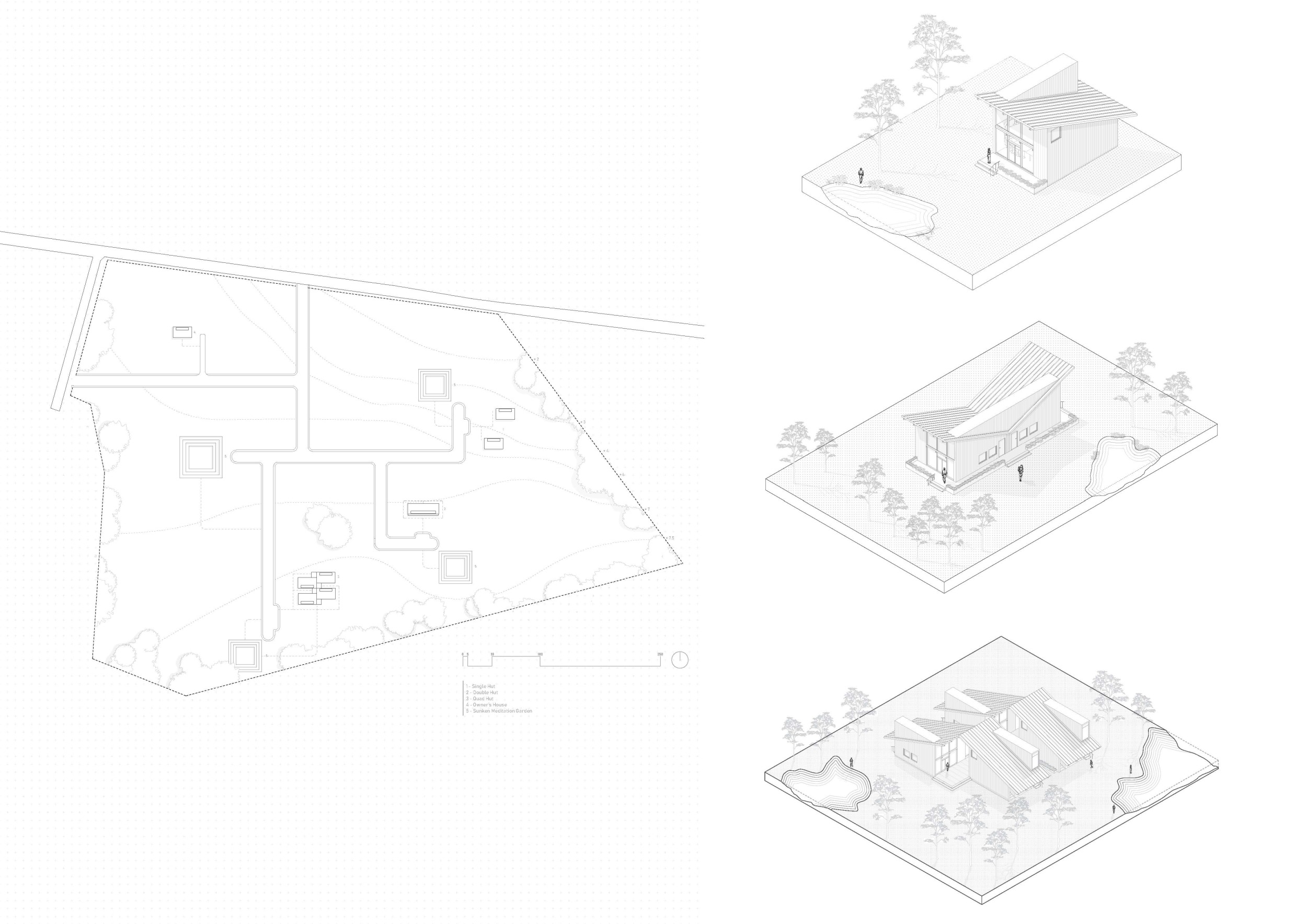 Architecture project // Sunken Meditation Spaces Within Community Huts ...