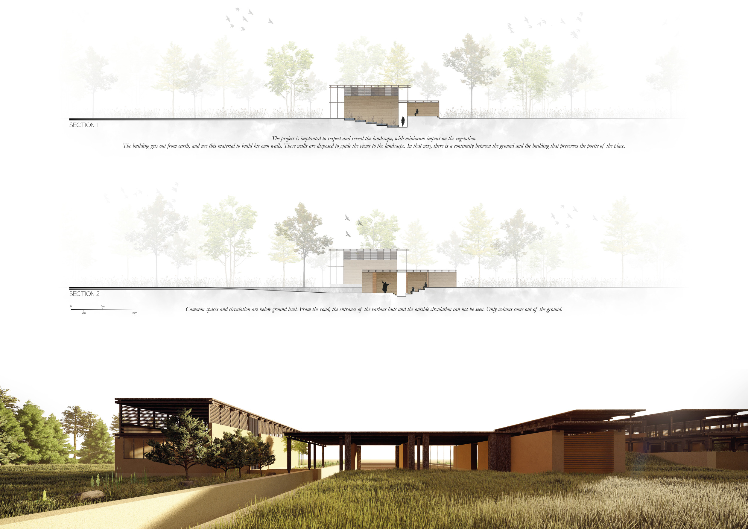 Architecture project // Rammed Earth Walls and Wooden Spaces in a ...