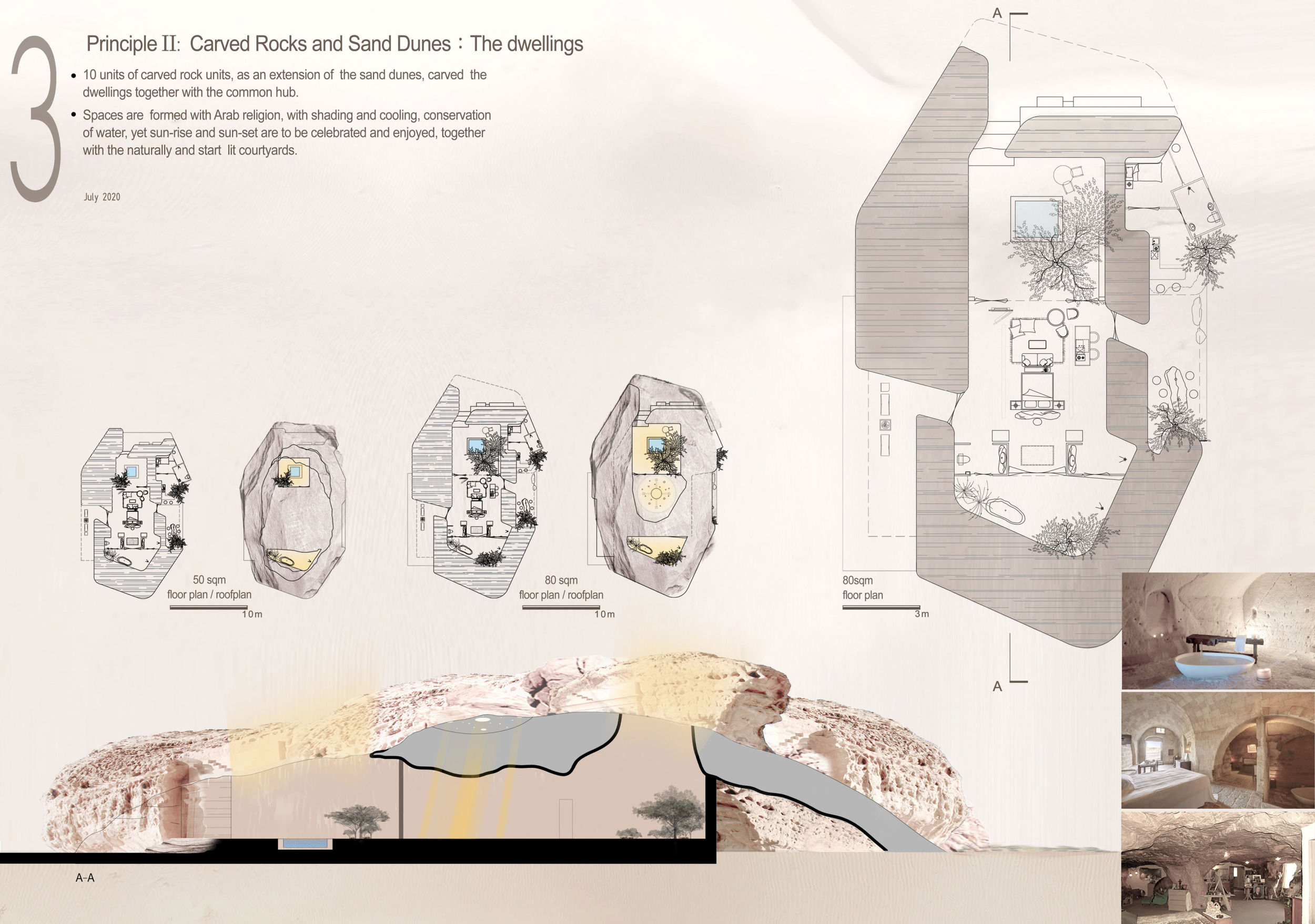 Architecture project // Ghaf Tree Dwellings Integrated with Carved Rock ...