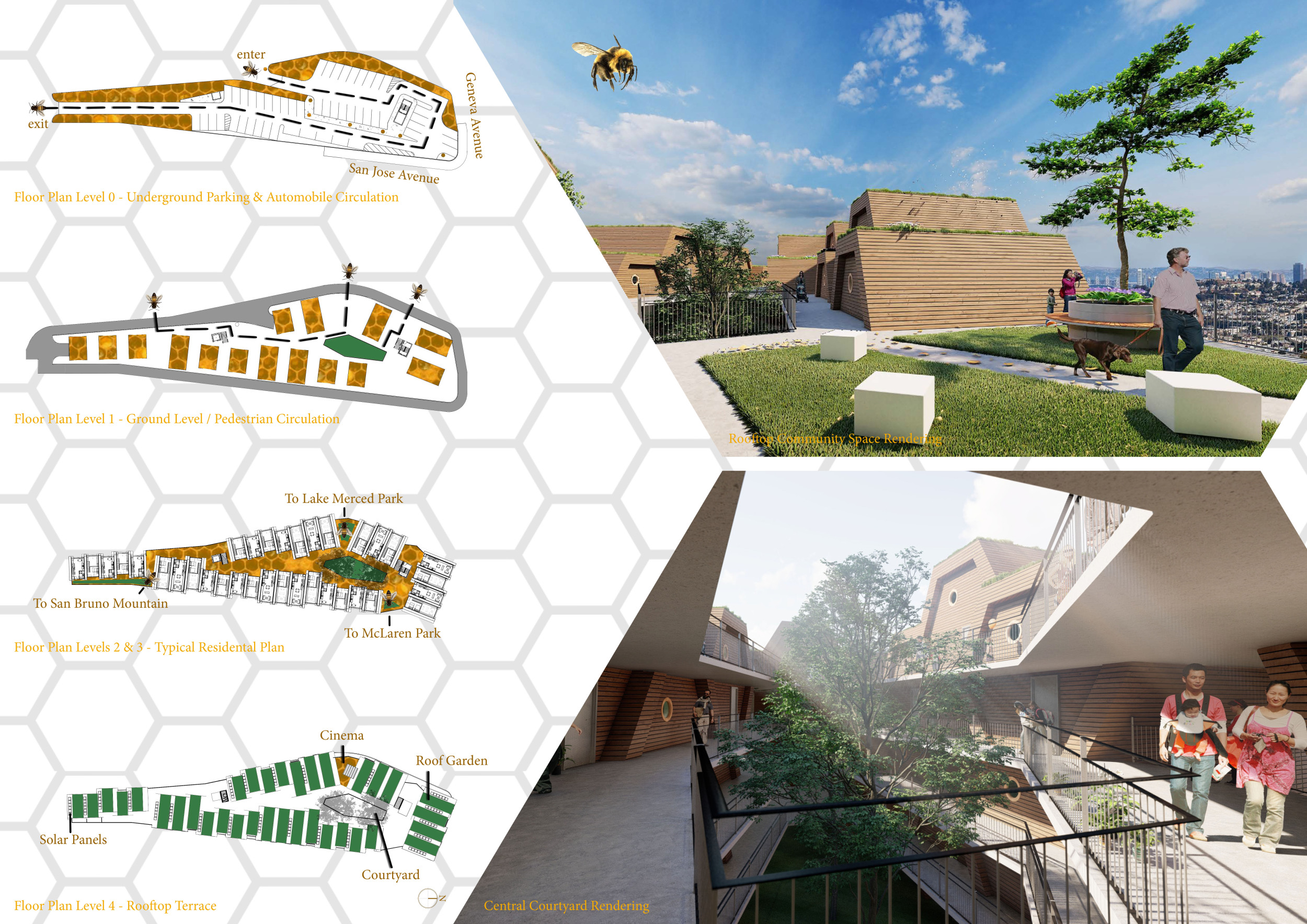 Architecture project // Hexagonal Redwood Units Integrated with Green ...
