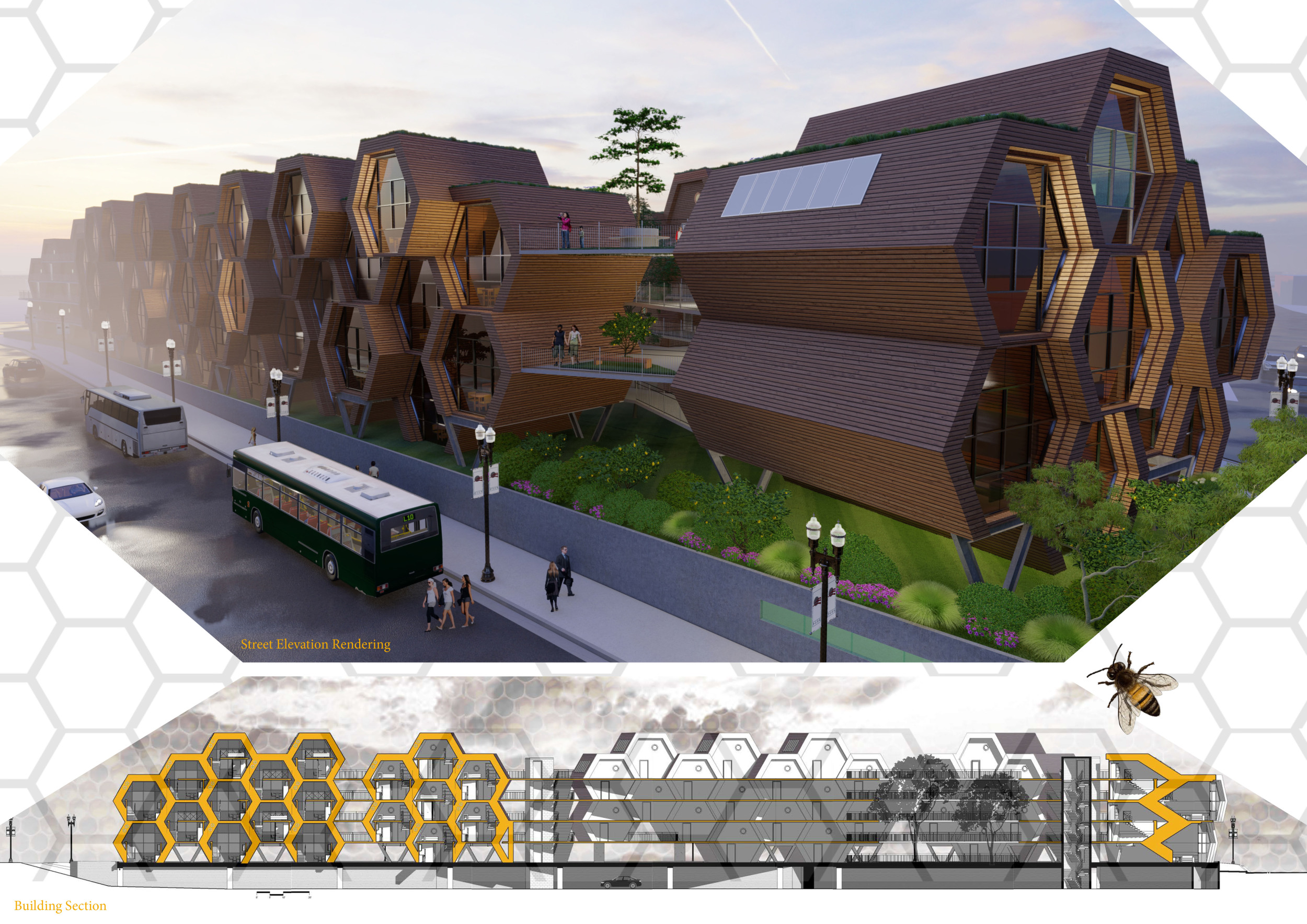 Architecture project // Hexagonal Redwood Units Integrated with Green ...