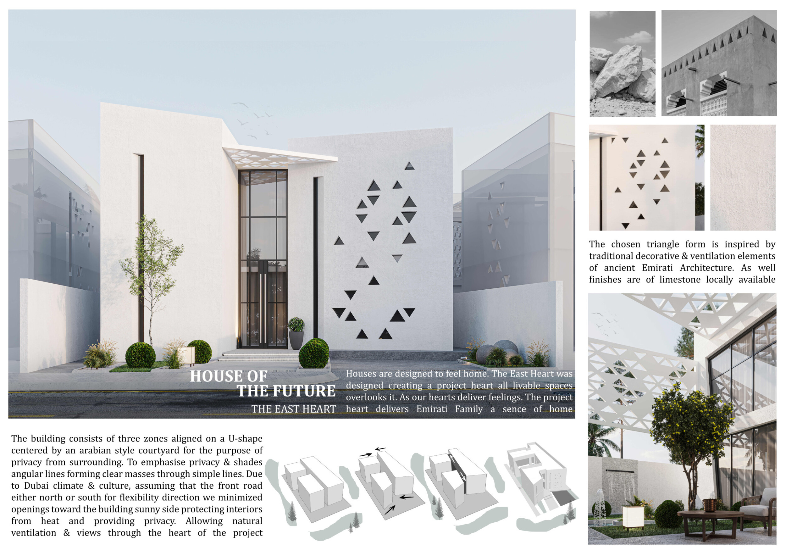 Architecture project // Triangular Canopy and Limestone Facade in a ...