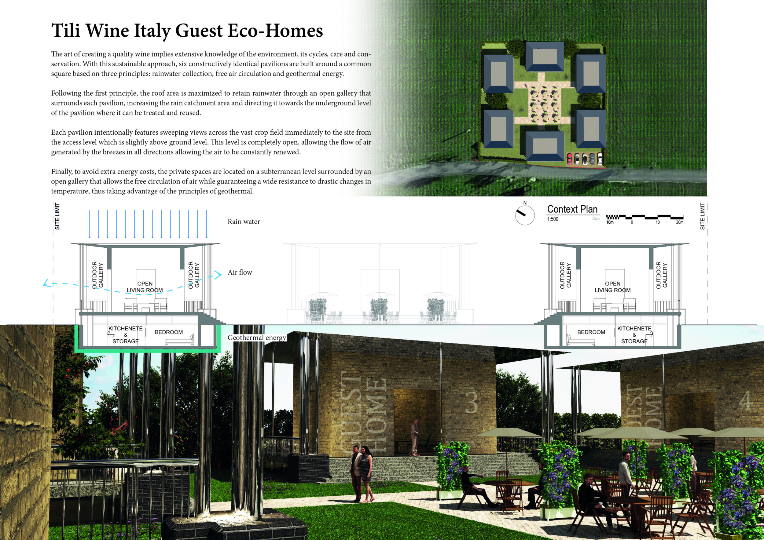 Architecture project // Geothermal Design with Brick Walls and ...