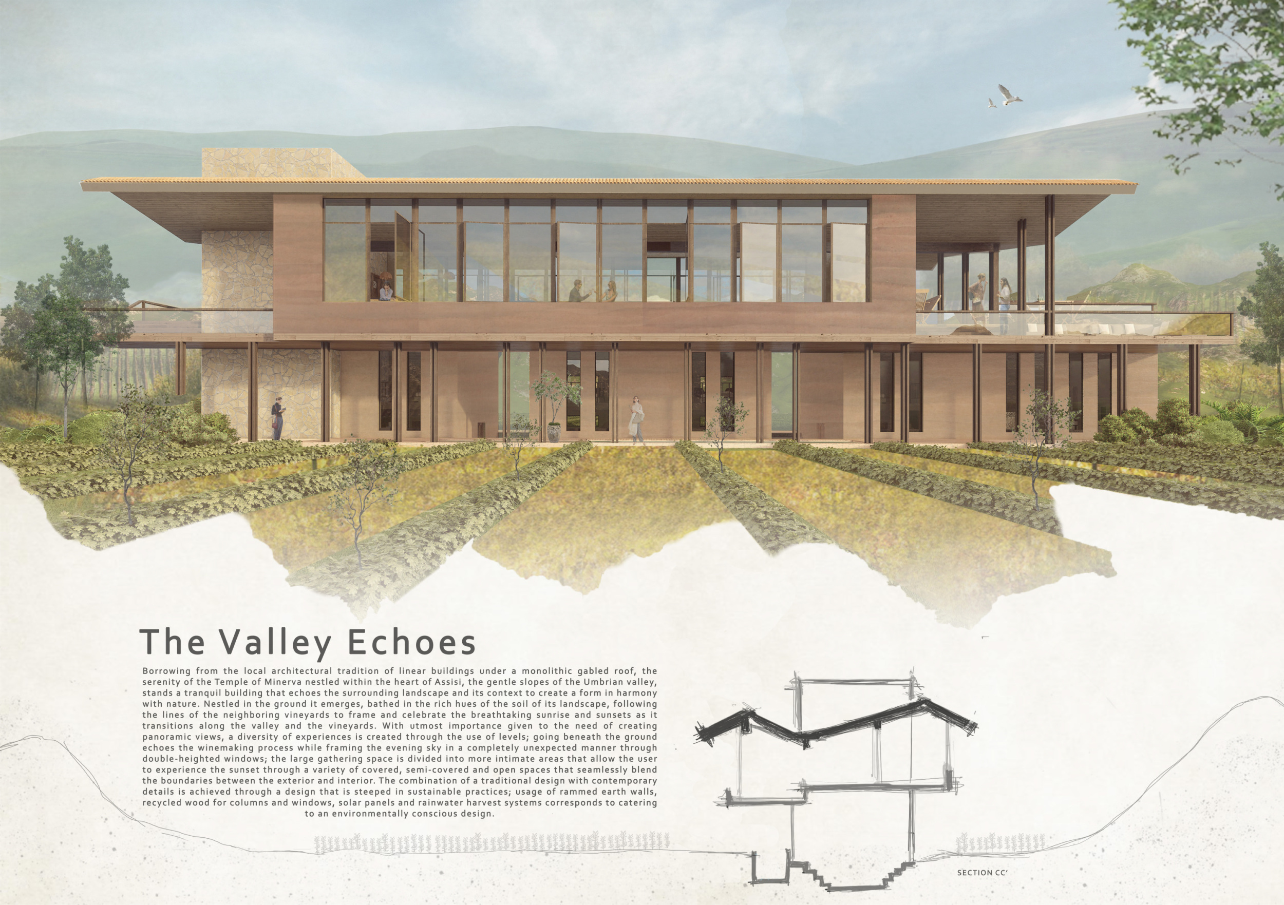 Architecture project // Rammed Earth Walls Framing Panoramic Vineyard ...