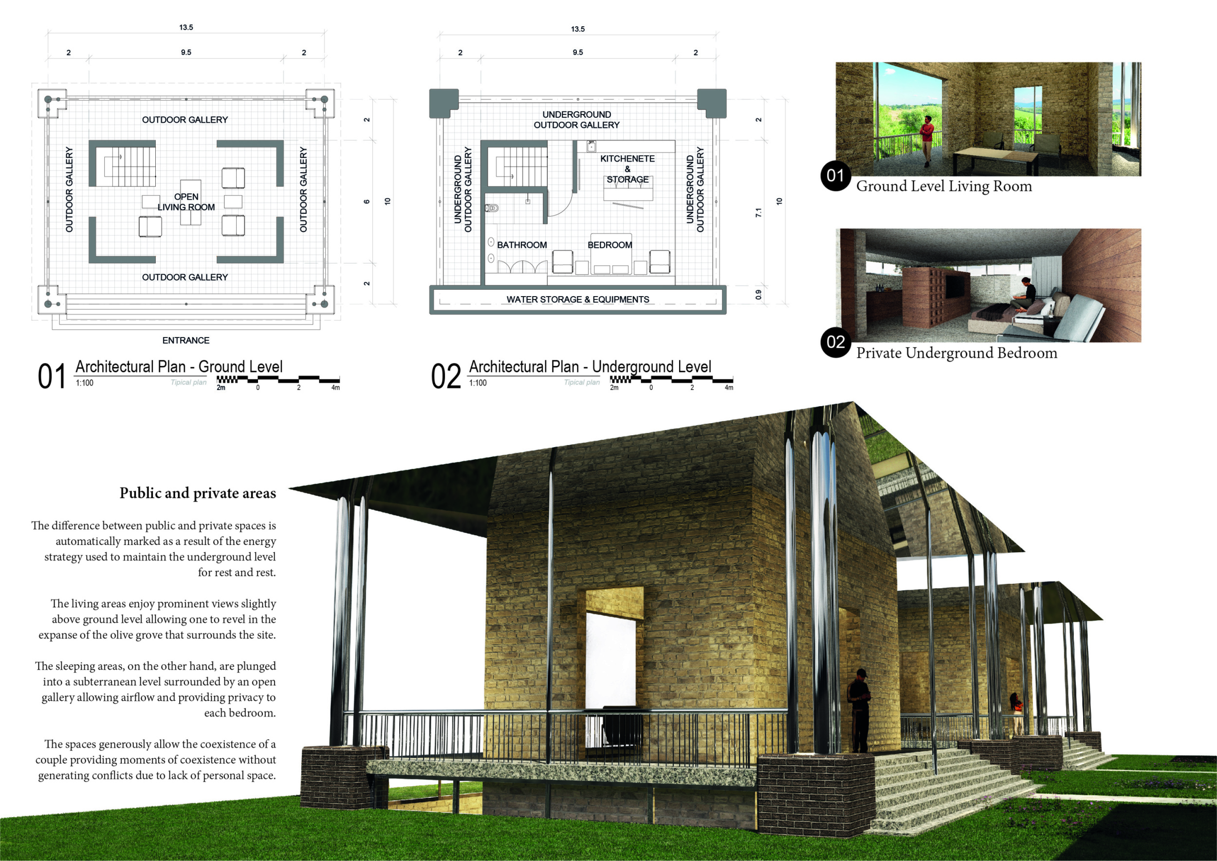 Architecture project // Geothermal Design with Brick Walls and ...