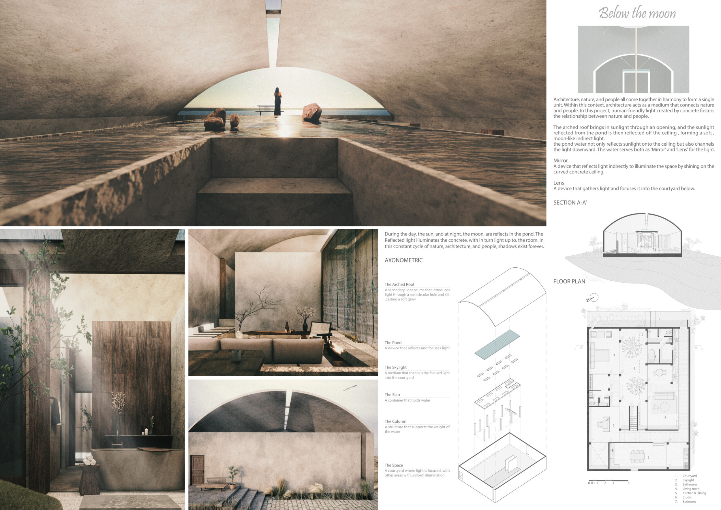 Architecture project // Reflective Pond and Curved Concrete Roof ...