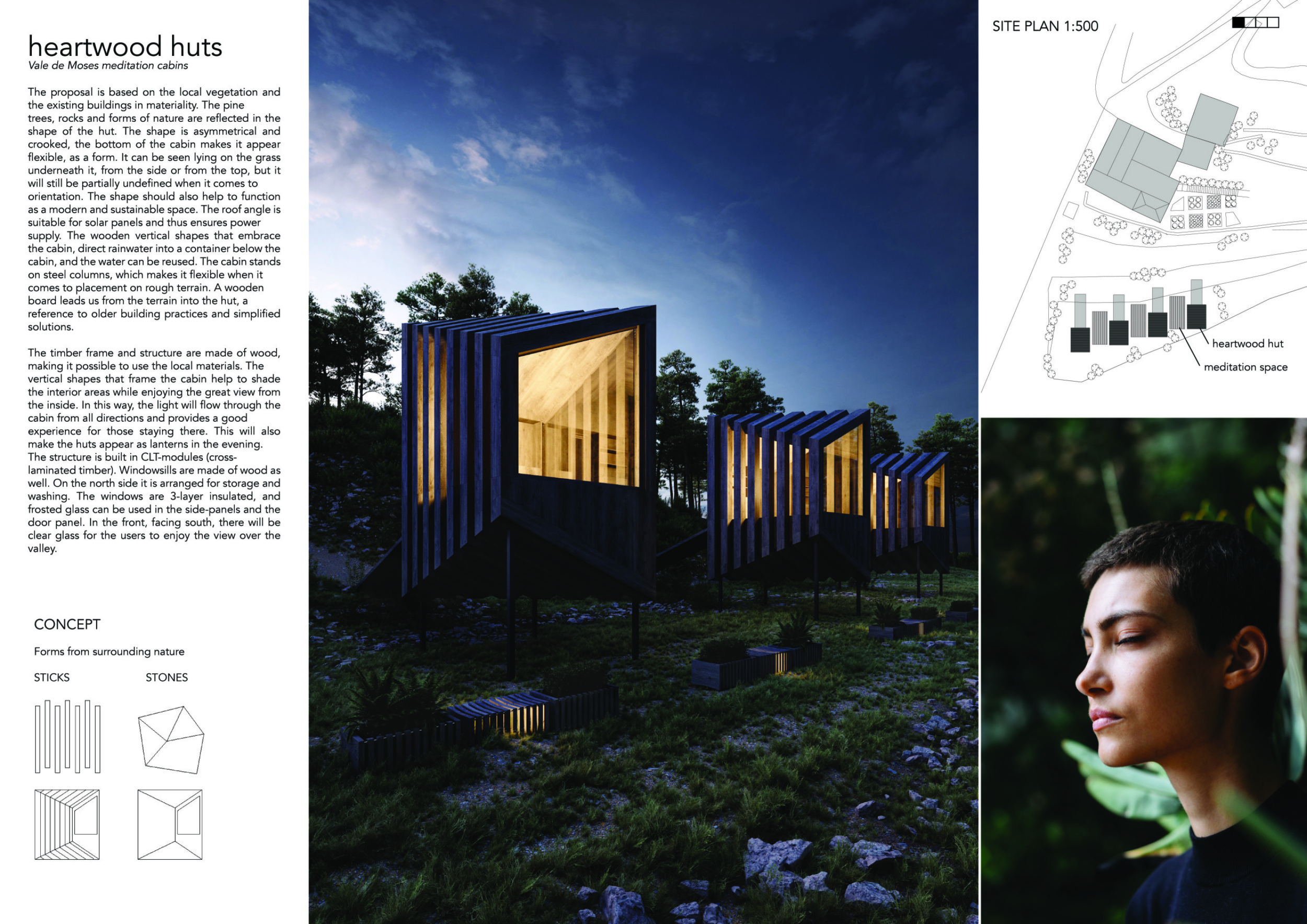 Architecture project // Asymmetrical Cabins Supported by Cross ...