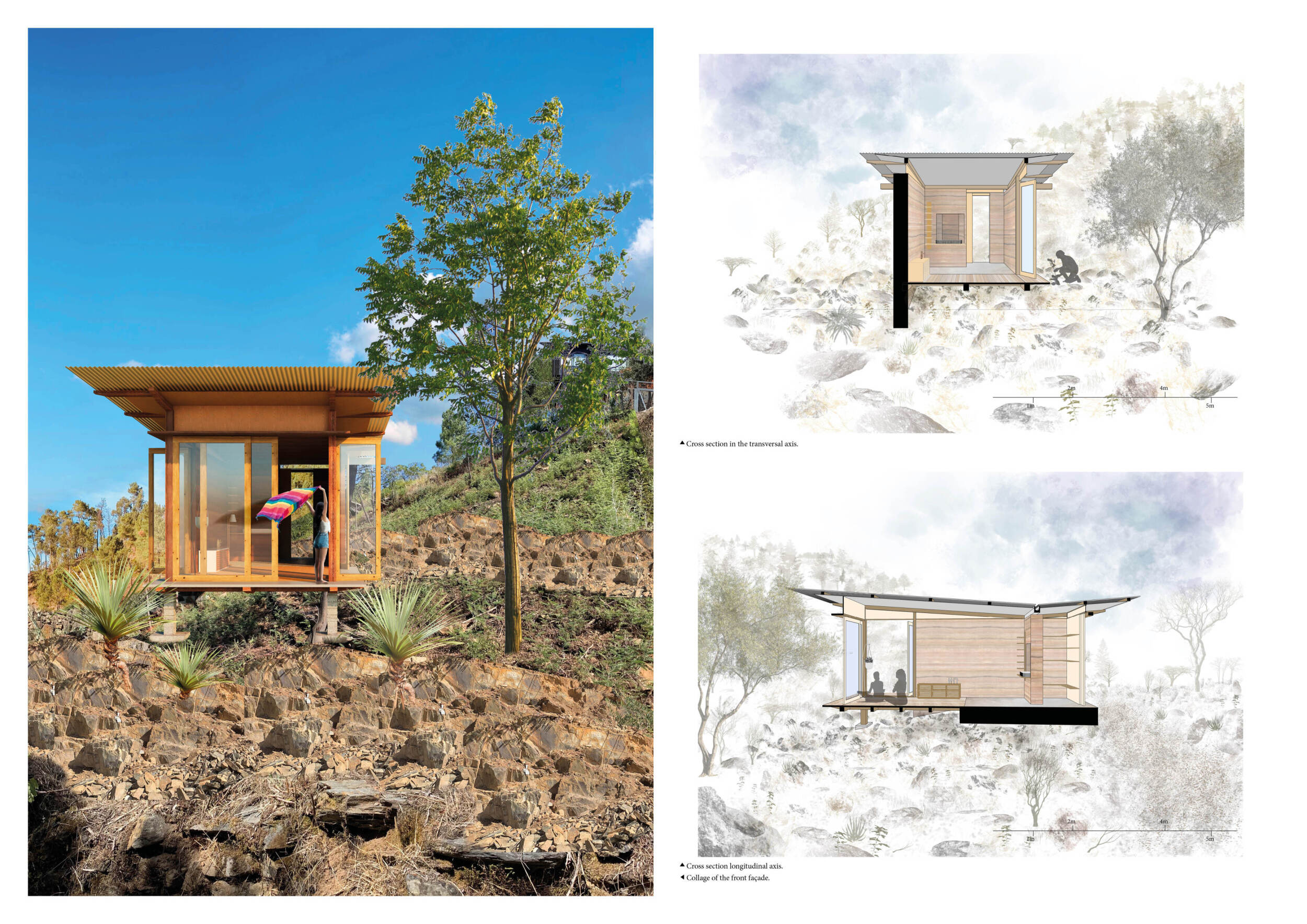 Architecture project // Grounded Retreats with Rammed Earth and Modular ...