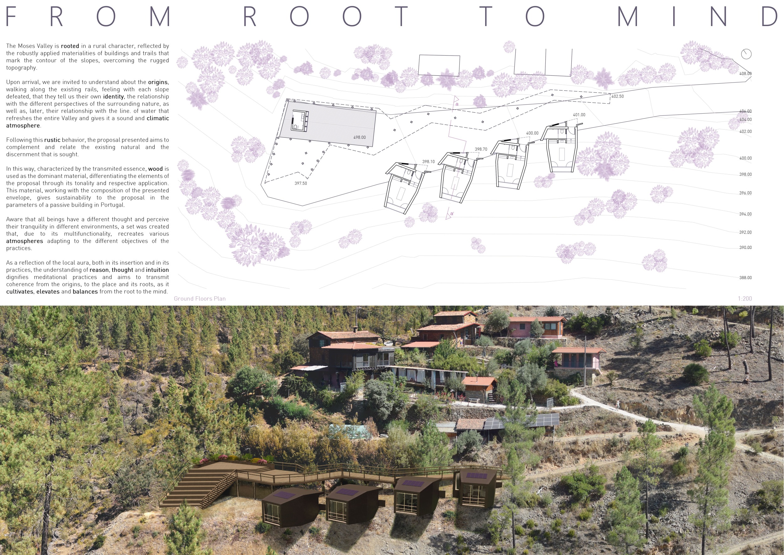 Architecture project // Wood Cladding Retreat with Slope Integration ...