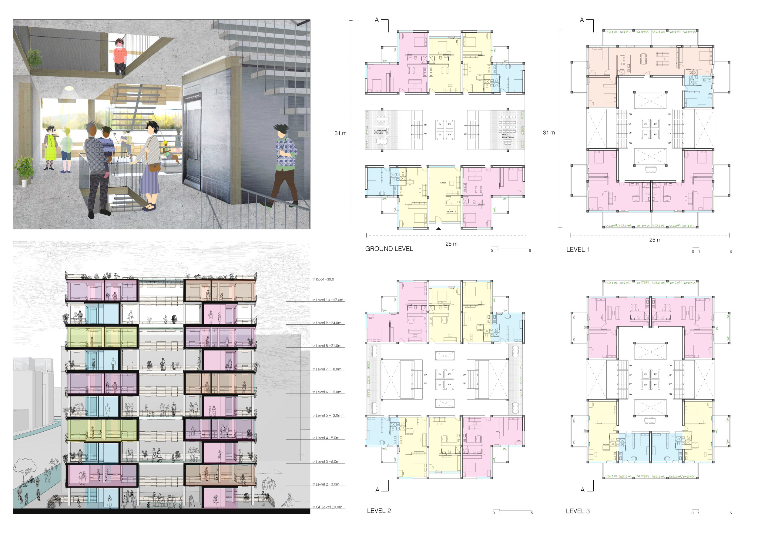 Architecture project // Balconies and Greenery Define Modular Urban Living