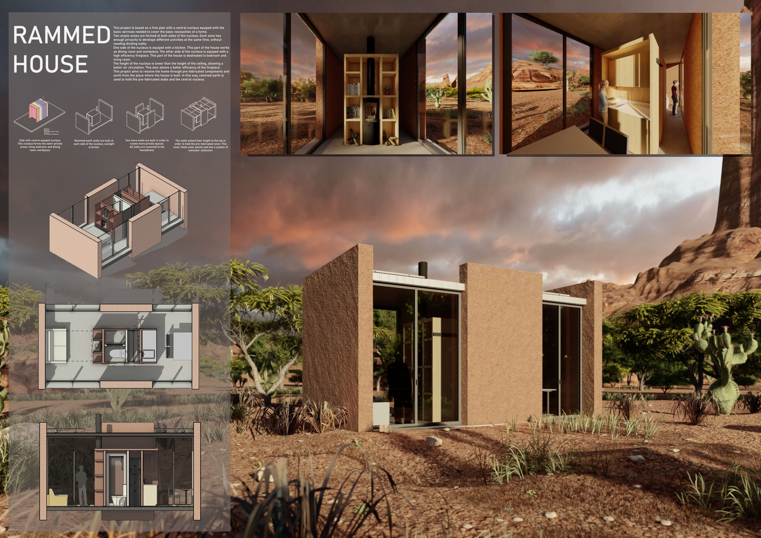 Architecture project // Rammed Earth Walls Support Central Nucleus in ...