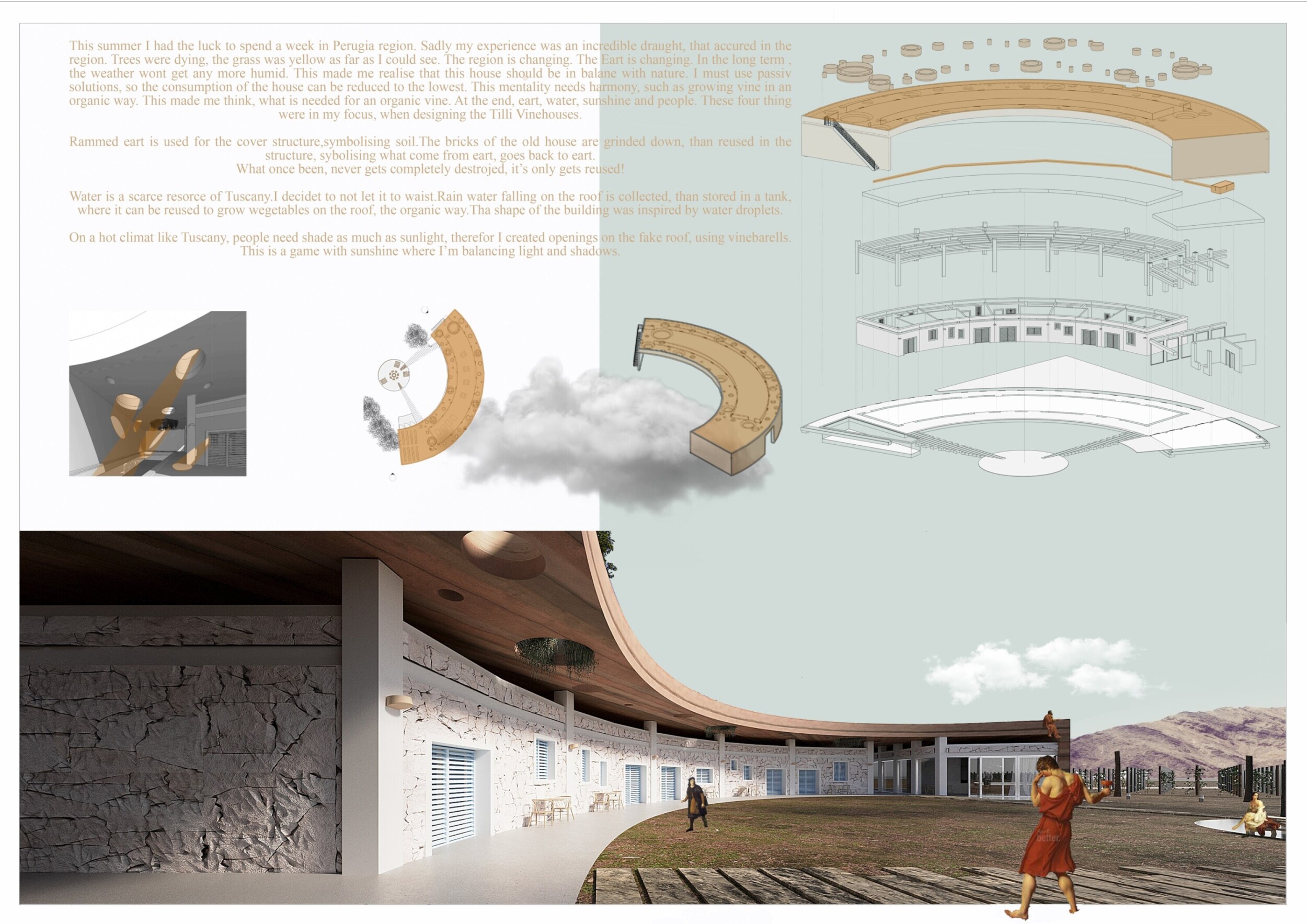 Architecture project // Rammed Earth Structures with Rainwater Gardens ...