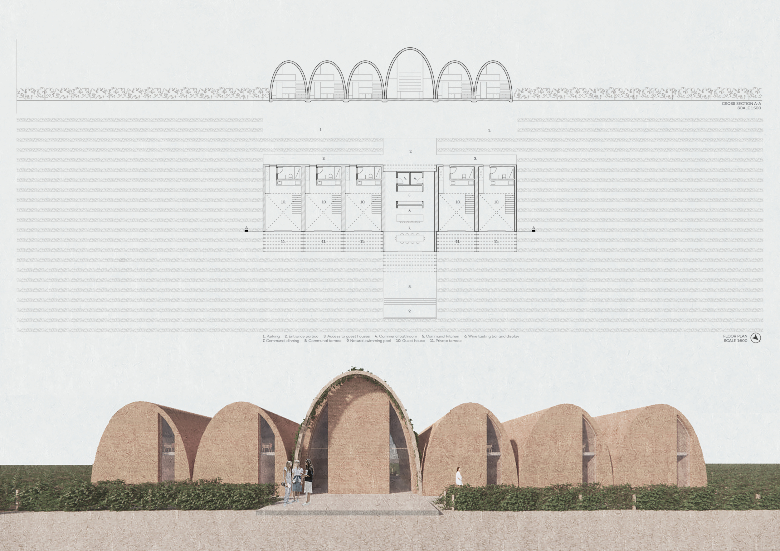 Architecture project // Roman Brick Pavilion Integrated with Vineyards ...