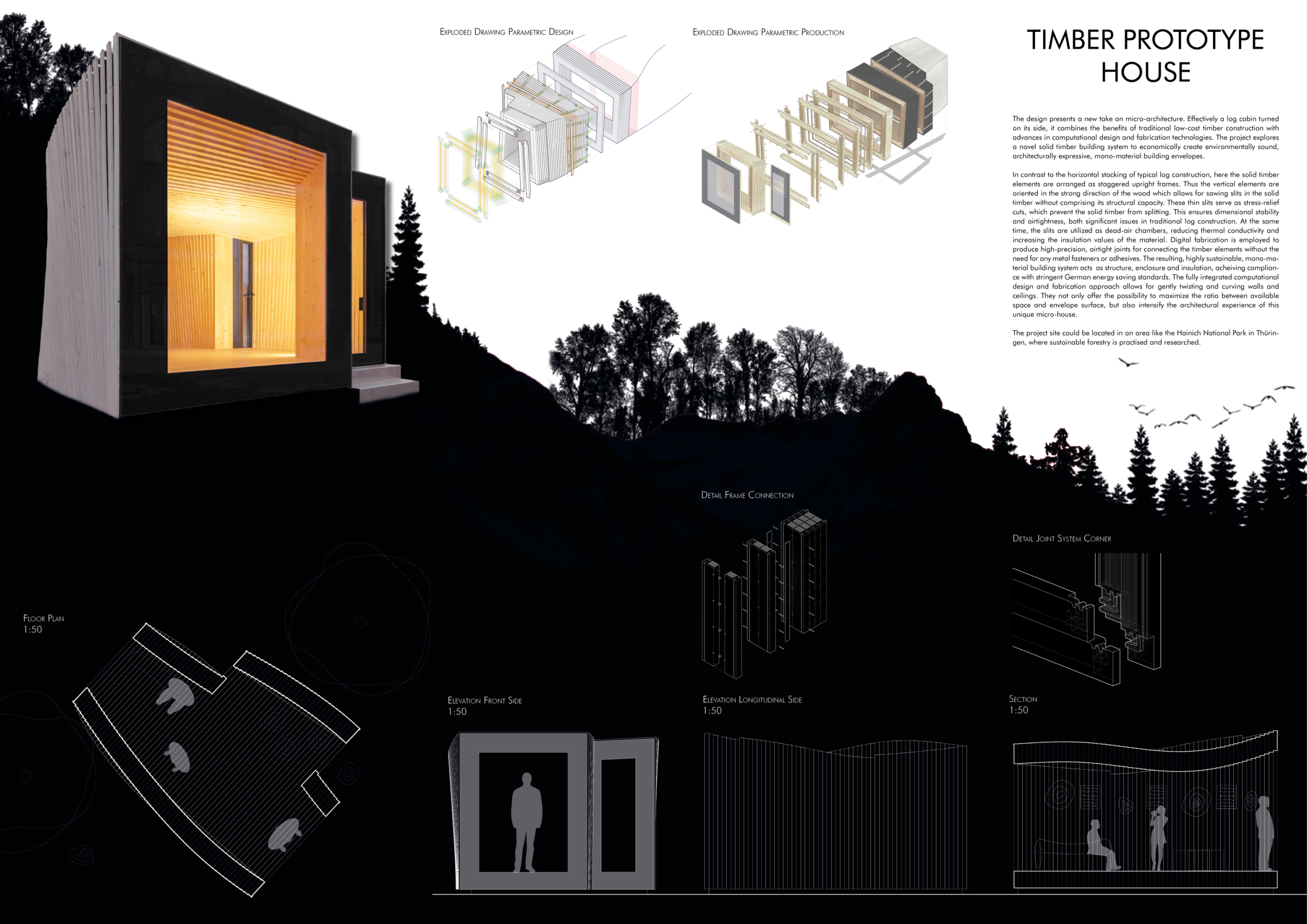 Architecture project // Timber Micro-House with Staggered Frames and ...