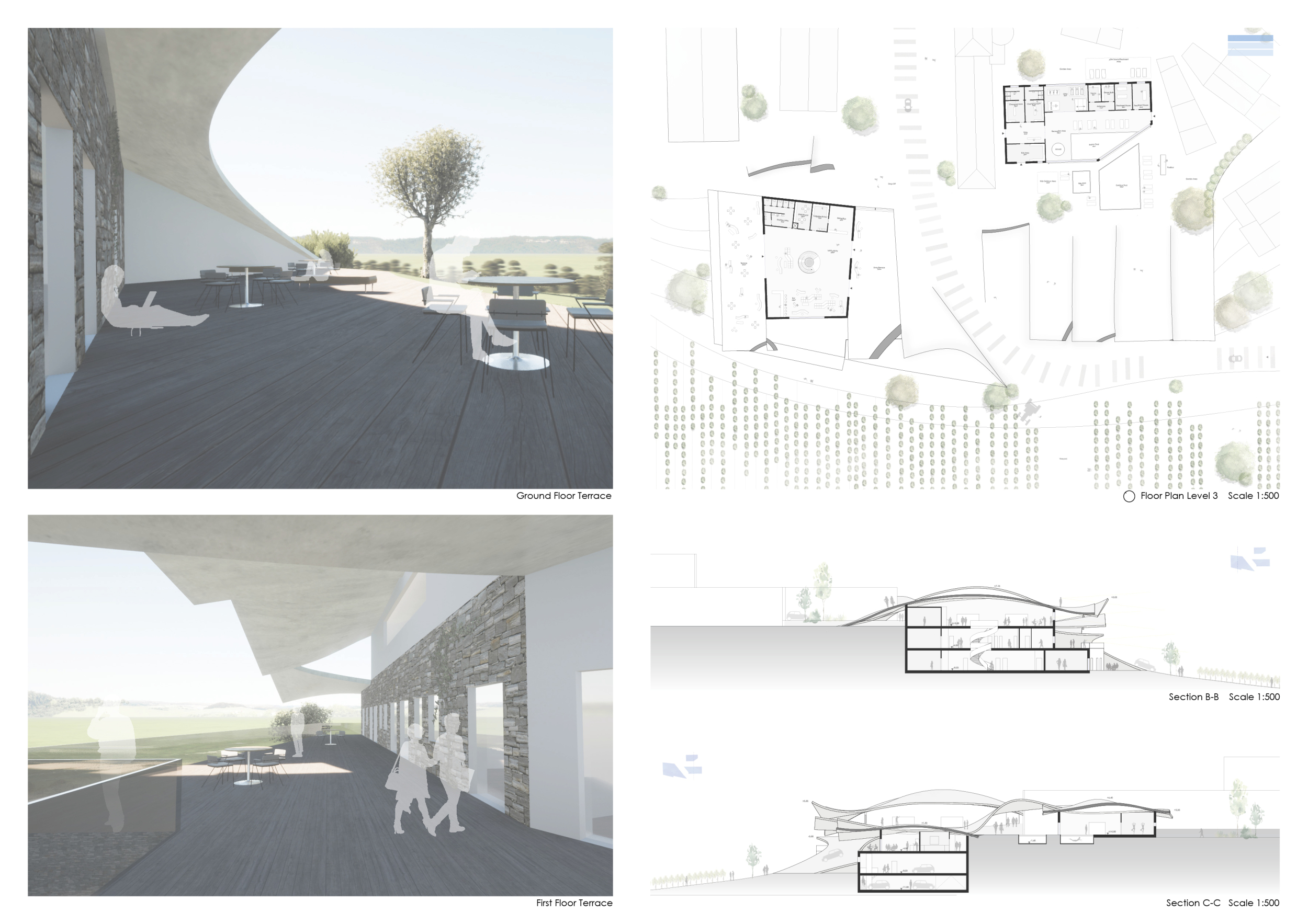Architecture project // Wave-Shaped Roof with Natural Stone and Private ...