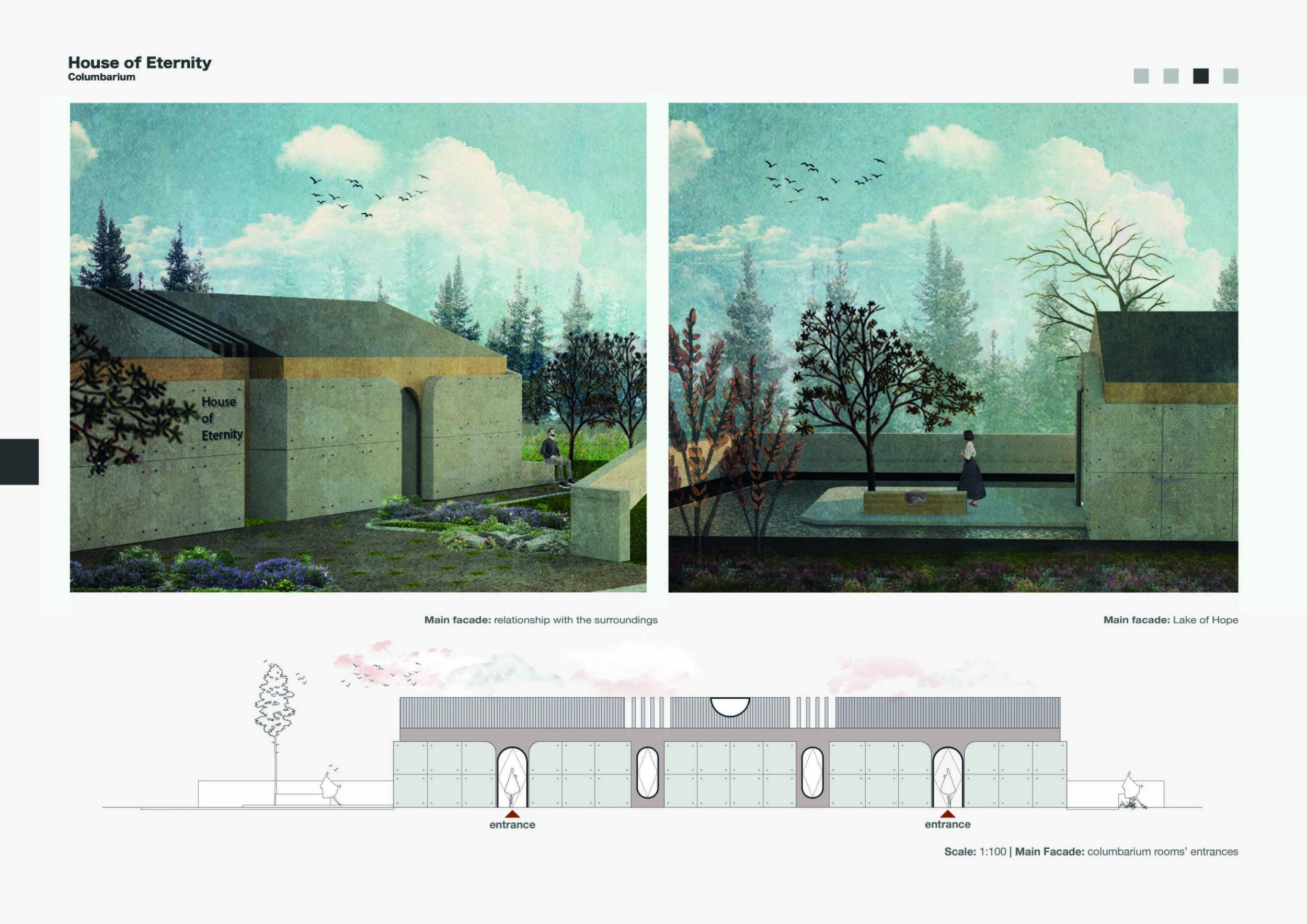 Architecture project // Water Feature and Stone Facade in a Reflective ...