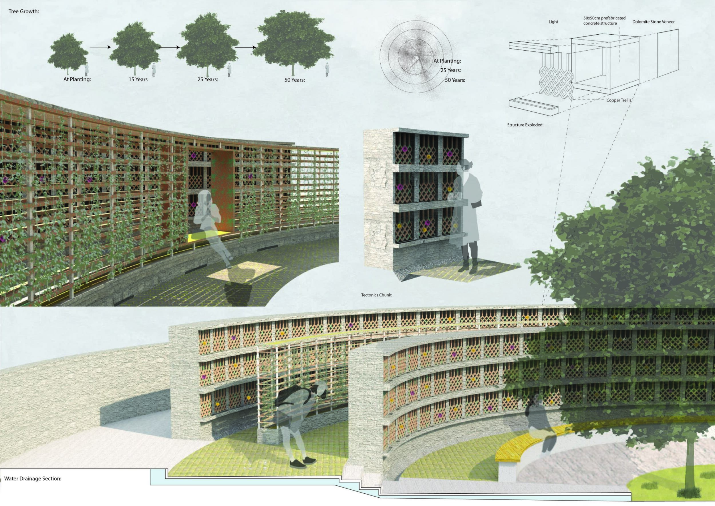 Architecture project // Radial Structure with Copper Trellises and ...