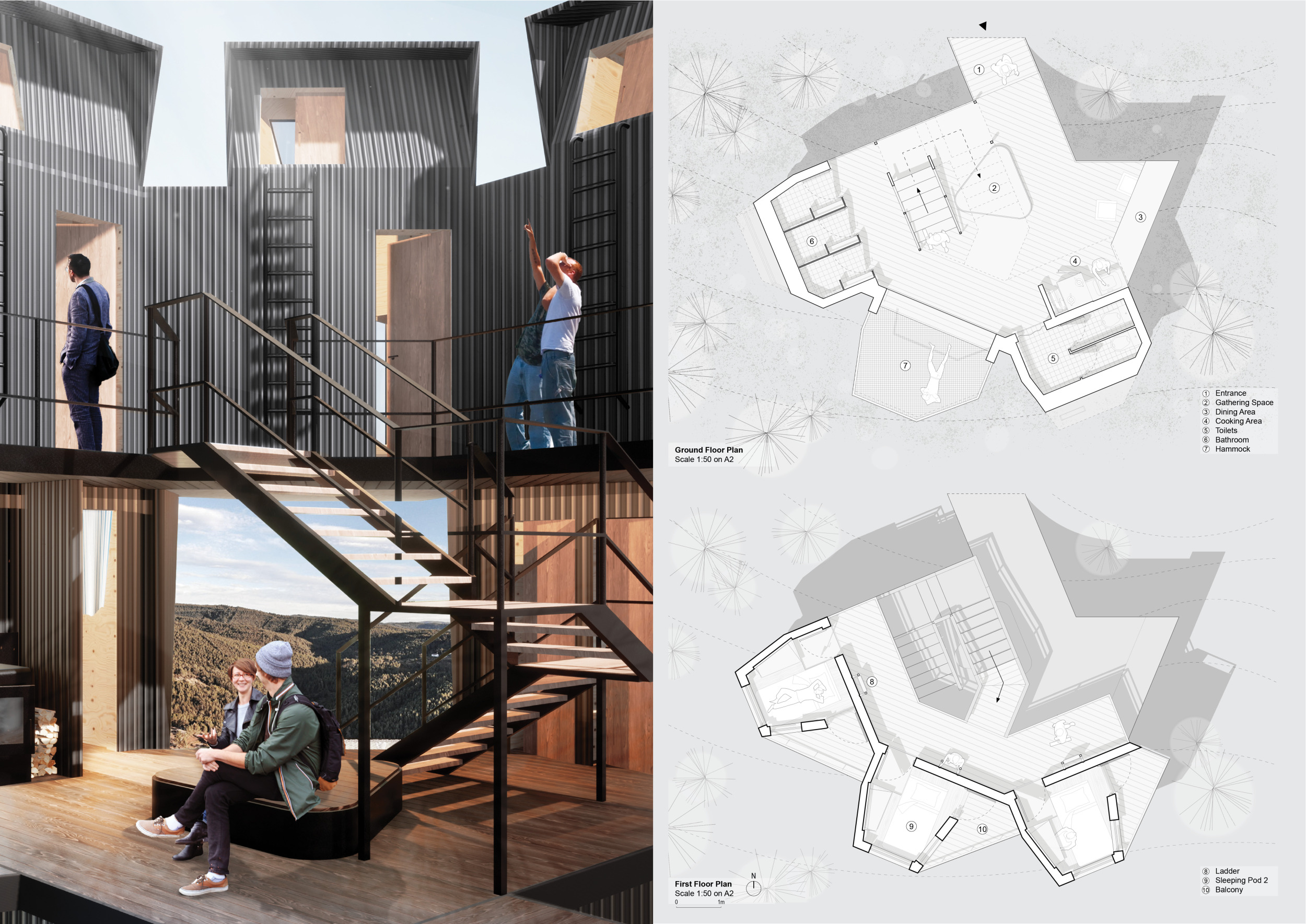Architecture project // Connecting Spaces with Zinc Cladding and Pine ...