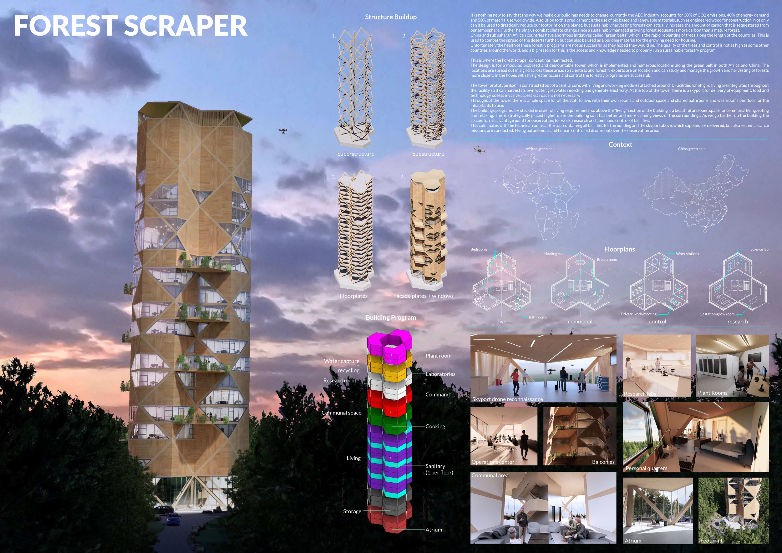 Architecture project // Engineered Wood Tower with Integrated Skyport ...