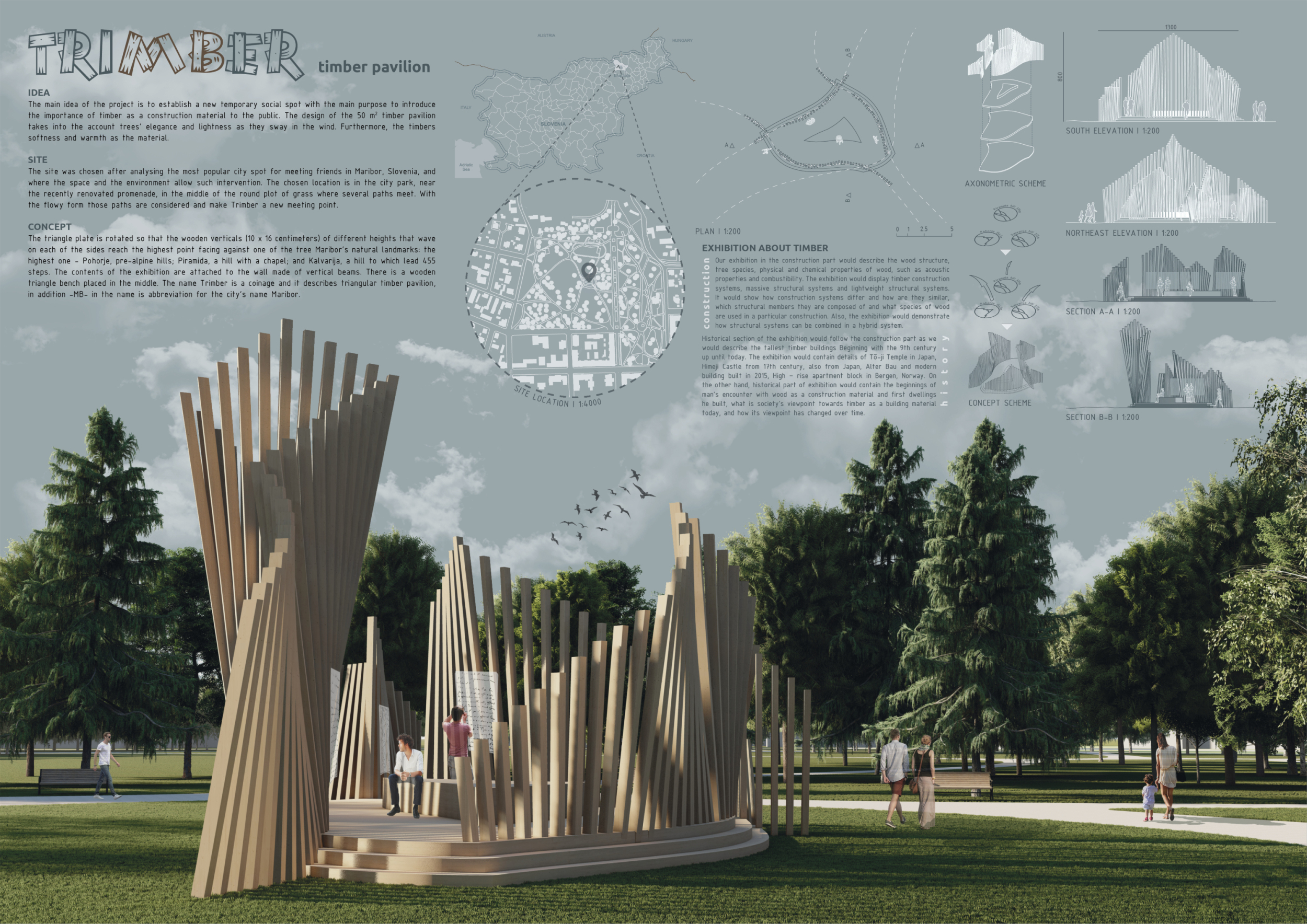 Architecture project // Triangular Timber Pavilion for Community Engagement
