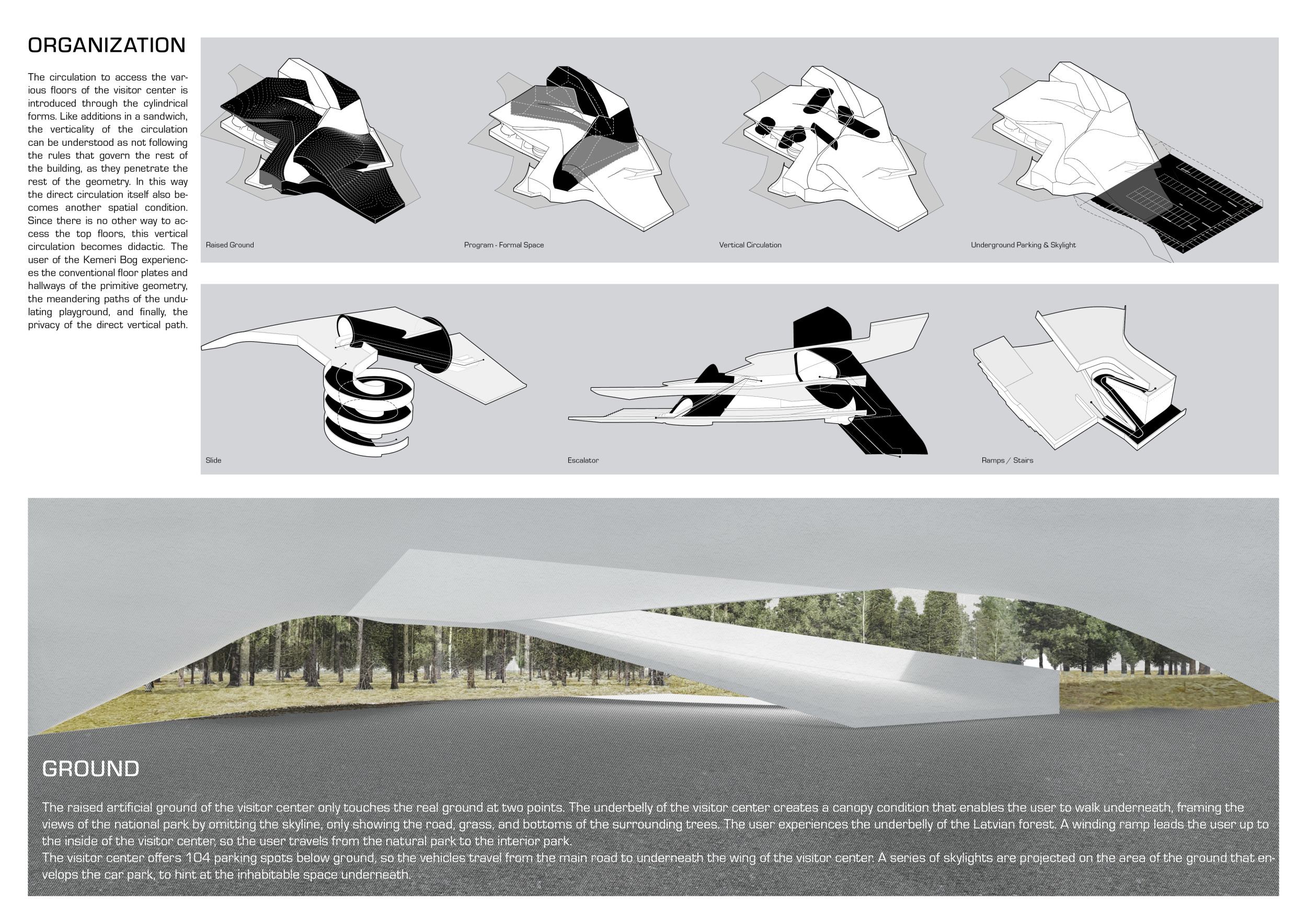 Architecture project // Canopy Space Above an Embedded Landform Visitor ...