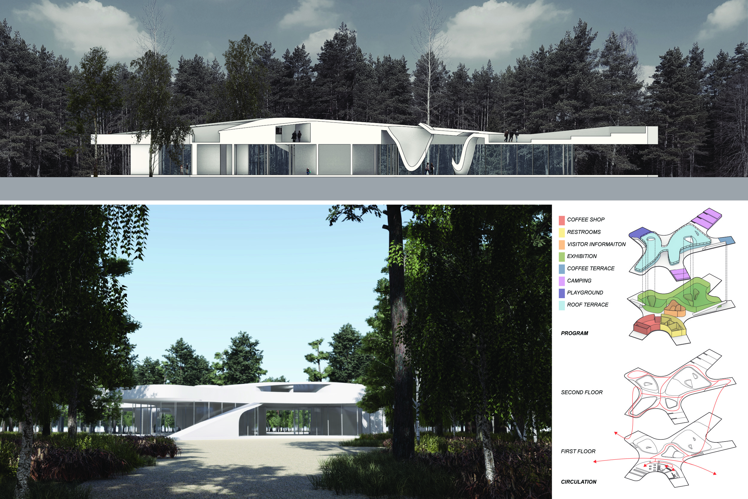 Architecture project // Sinuous Pavilion That Embraces Forest Interactions