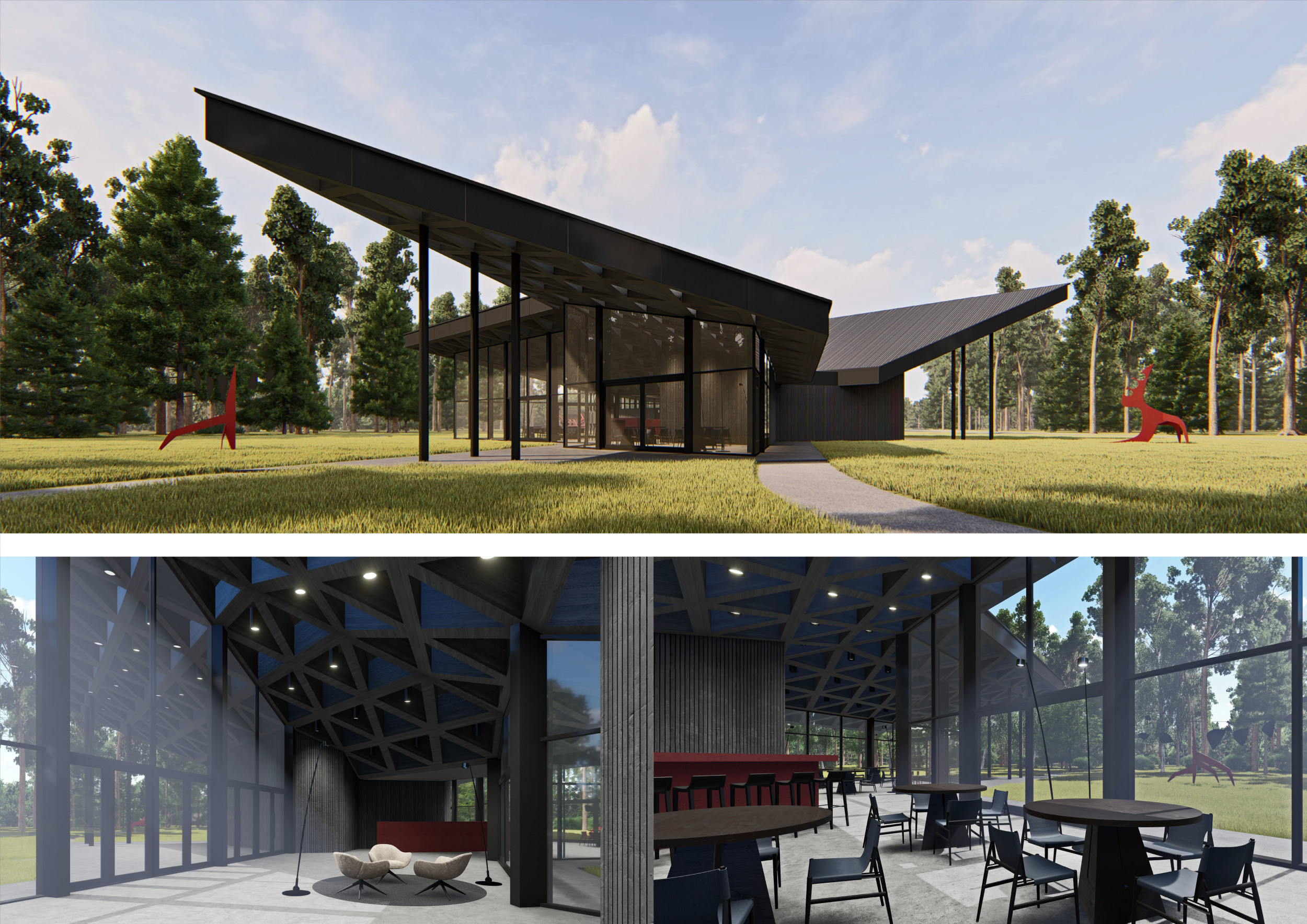 Architecture project // Coffered Roof and Glass Panels Enhancing ...