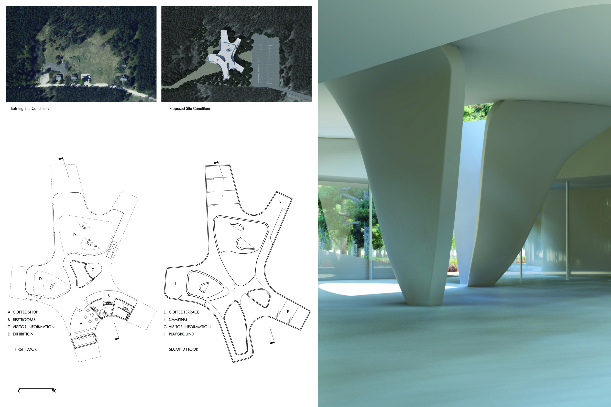 Architecture project // Sinuous Pavilion That Embraces Forest Interactions