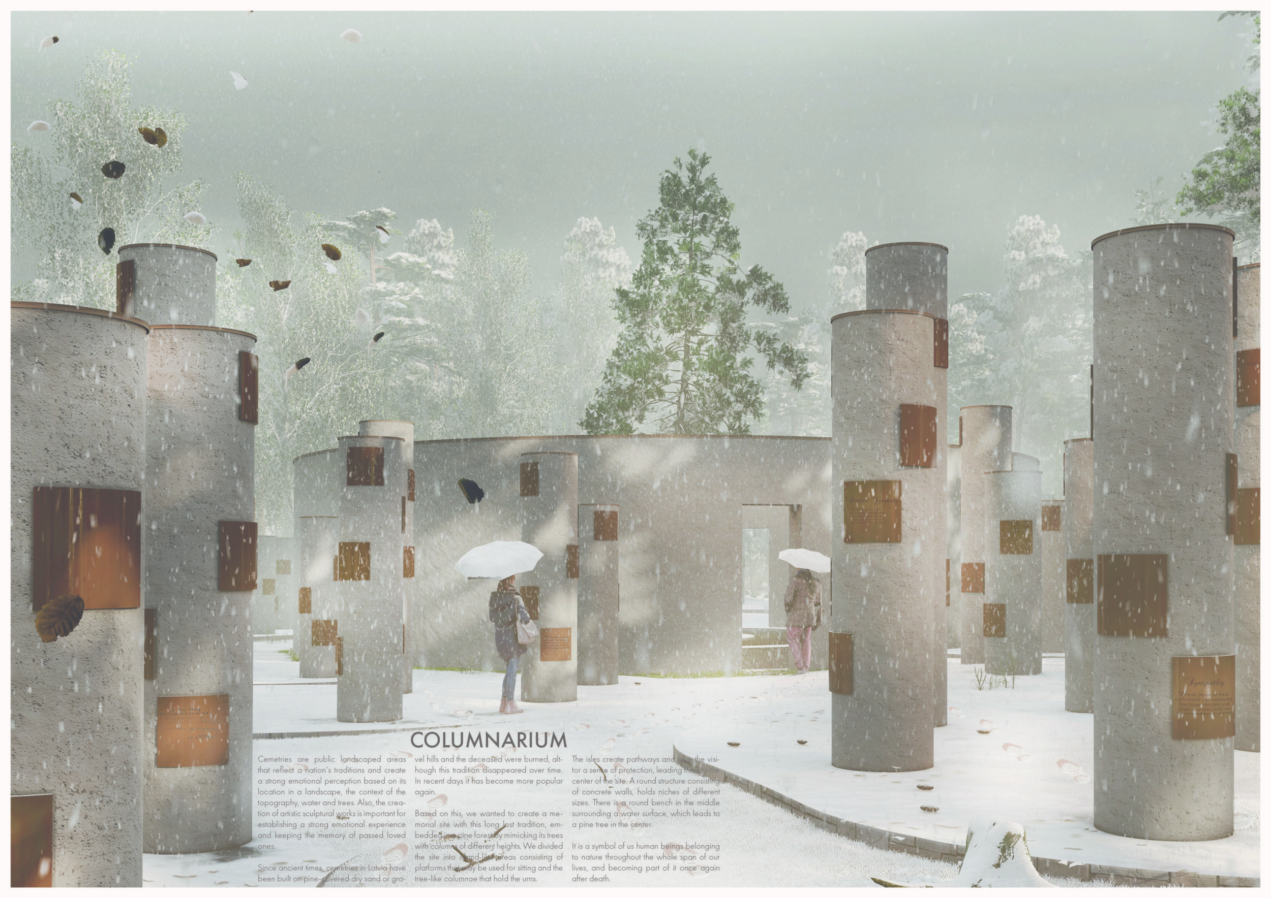 Architecture project // Circular Concrete Niches Surrounded by Pine ...