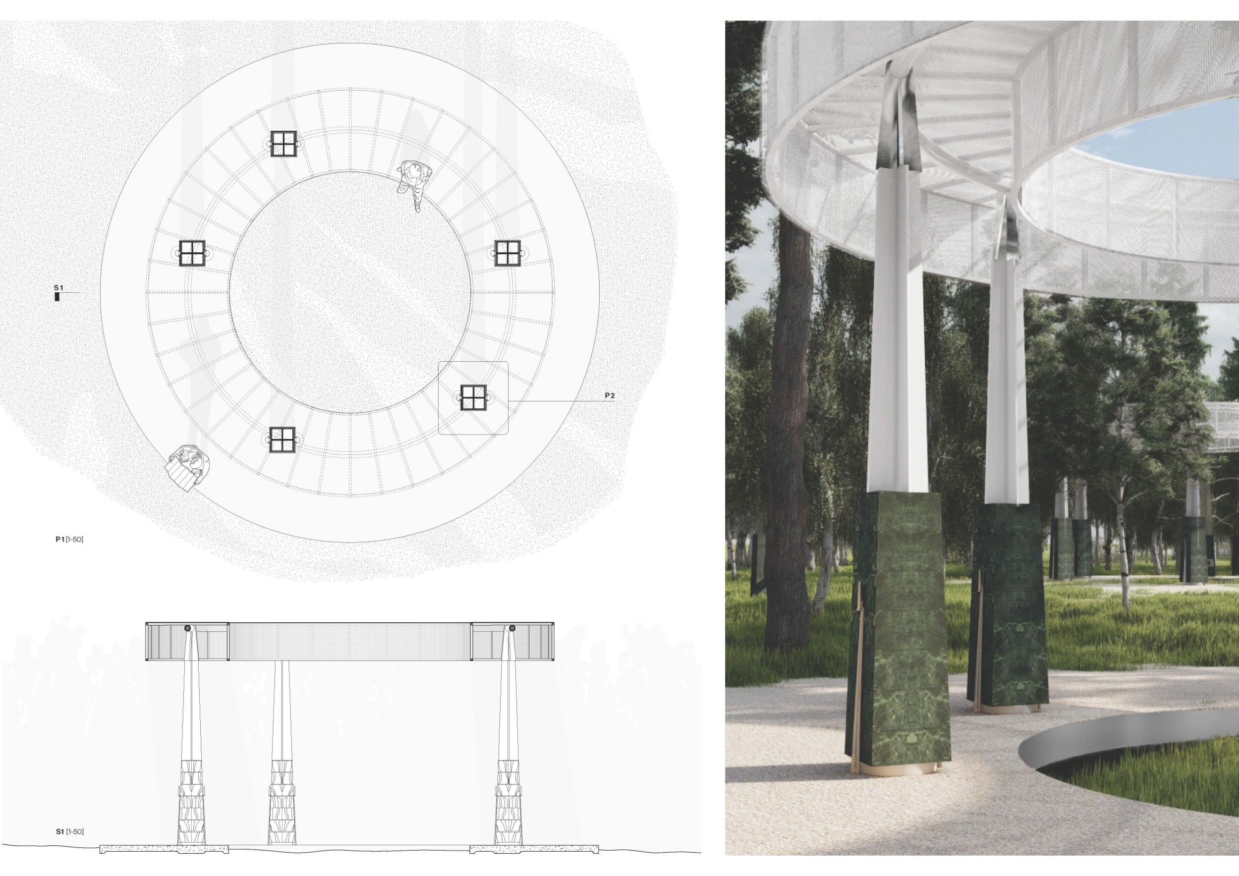 Architecture project // Circular Columbarium with Dark Green Marble ...