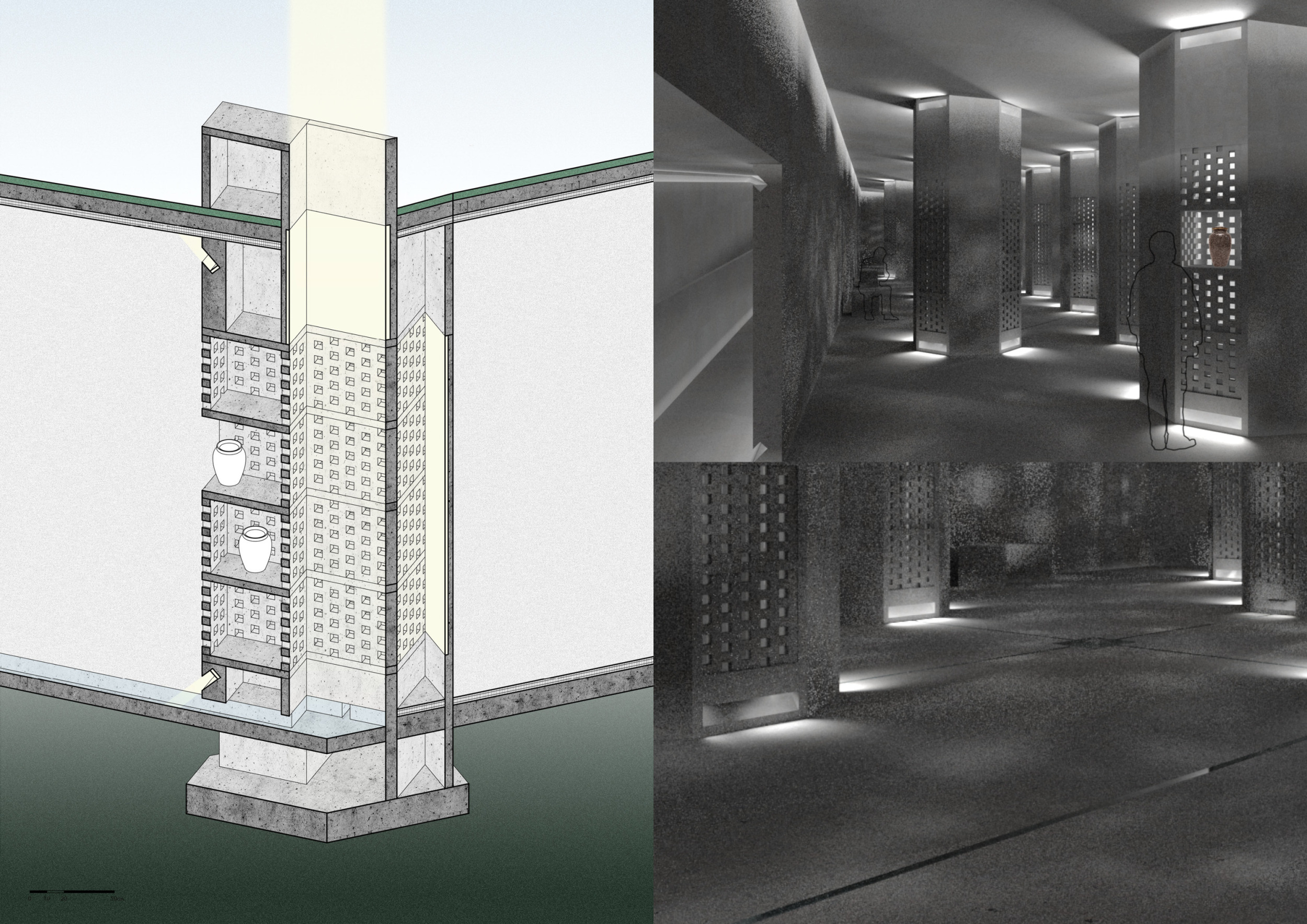 Architecture project // Light-Infused Columbarium with Dynamic Wells ...