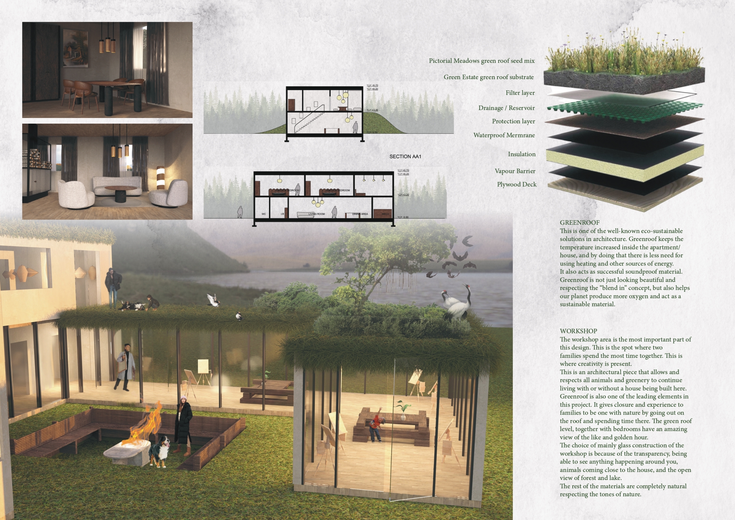 Architecture project // Community Workshop with Green Roof and Oak Features
