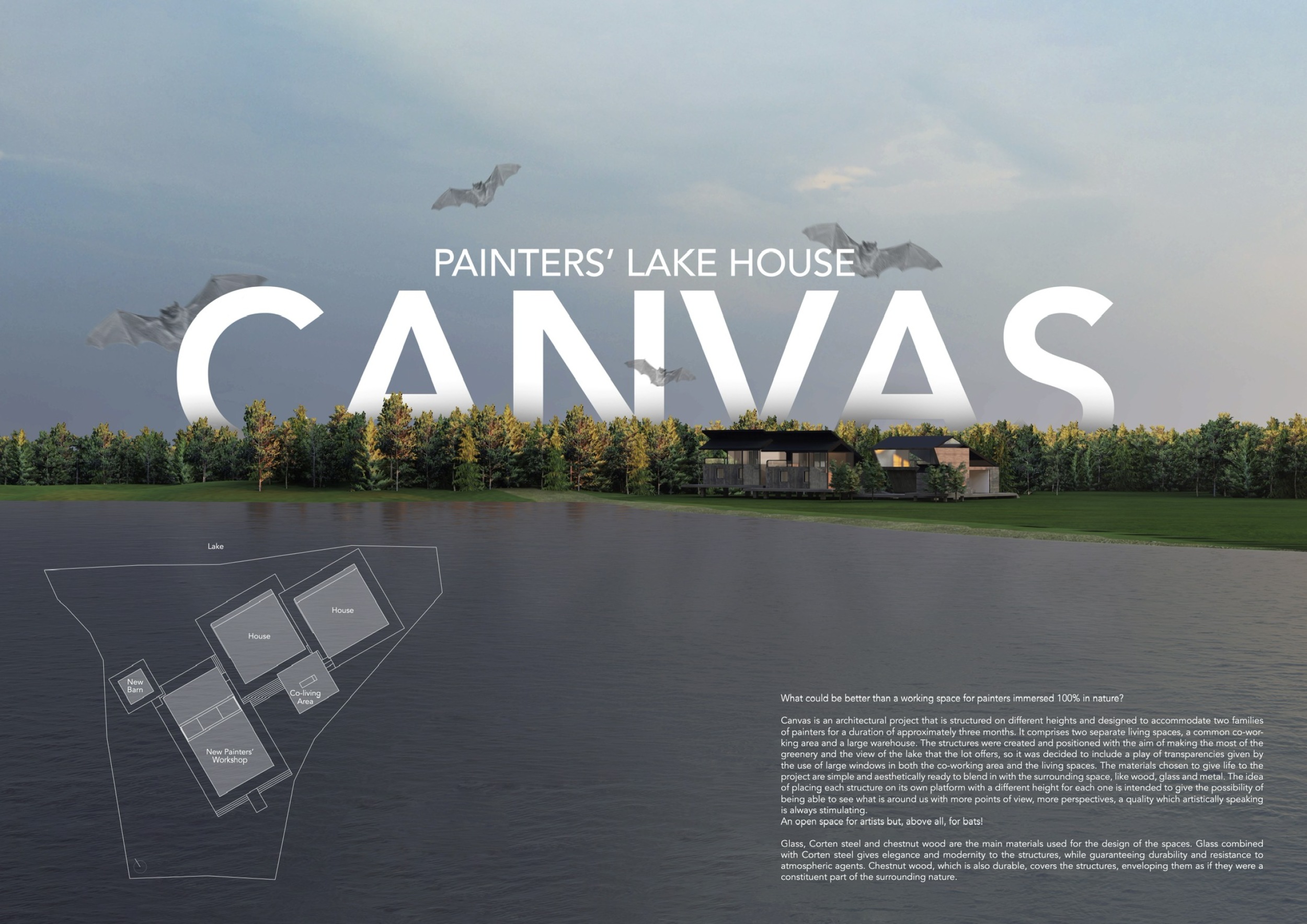 Architecture project // Bats' Habitat Integrated into Chestnut Wood Living Spaces with Lake Views