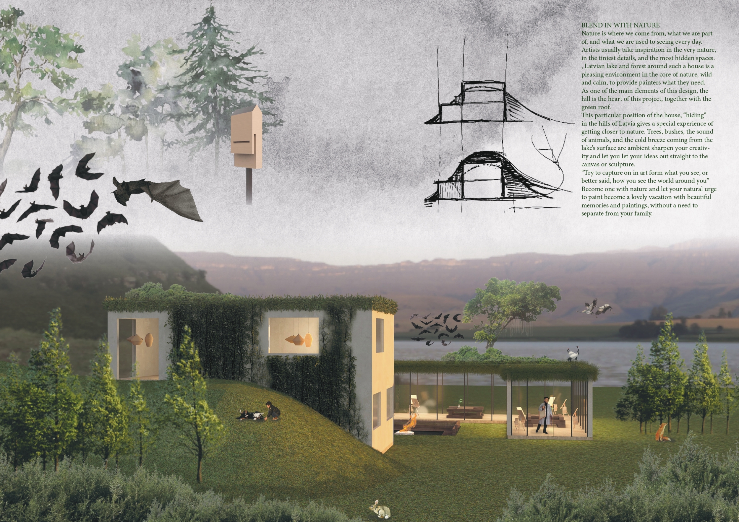 Architecture project // Community Workshop with Green Roof and Oak Features