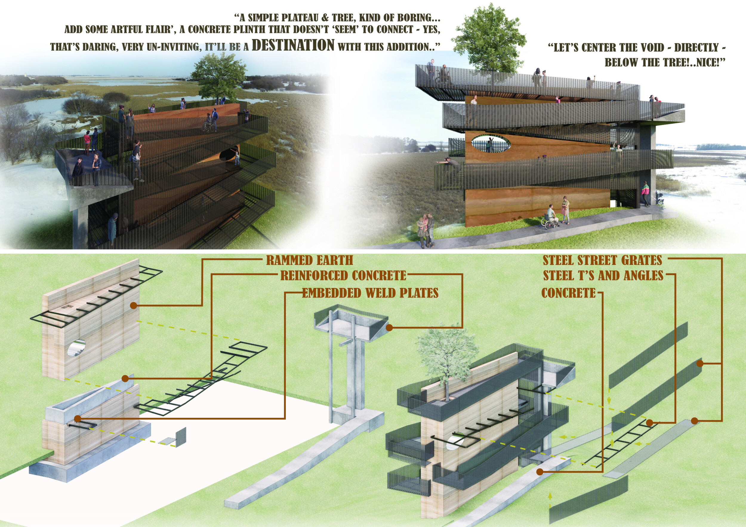Architecture project // Rammed Earth Structures with Tiered Platforms ...